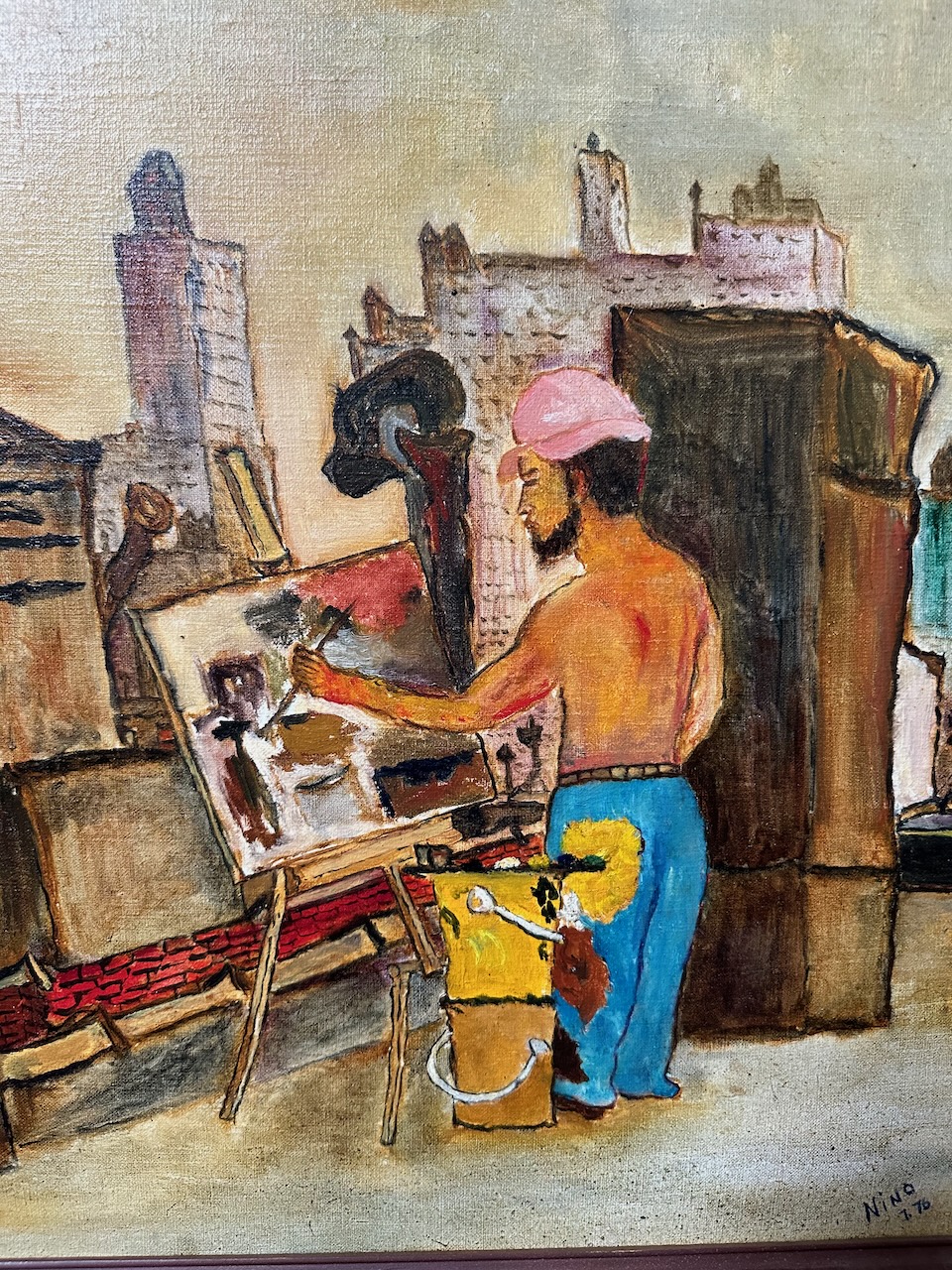 Nino, Oil On Canvas, Ellie Painting A Rooftop Scene, New York - July ...