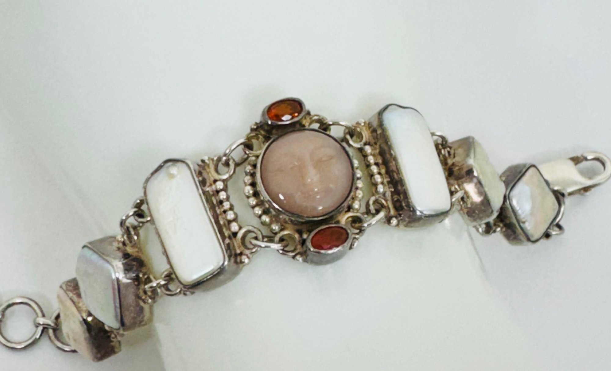 DESIGNER SAJEN STERLING SILVER CARVED GODDESS MULTI STONE AND SHELL ...