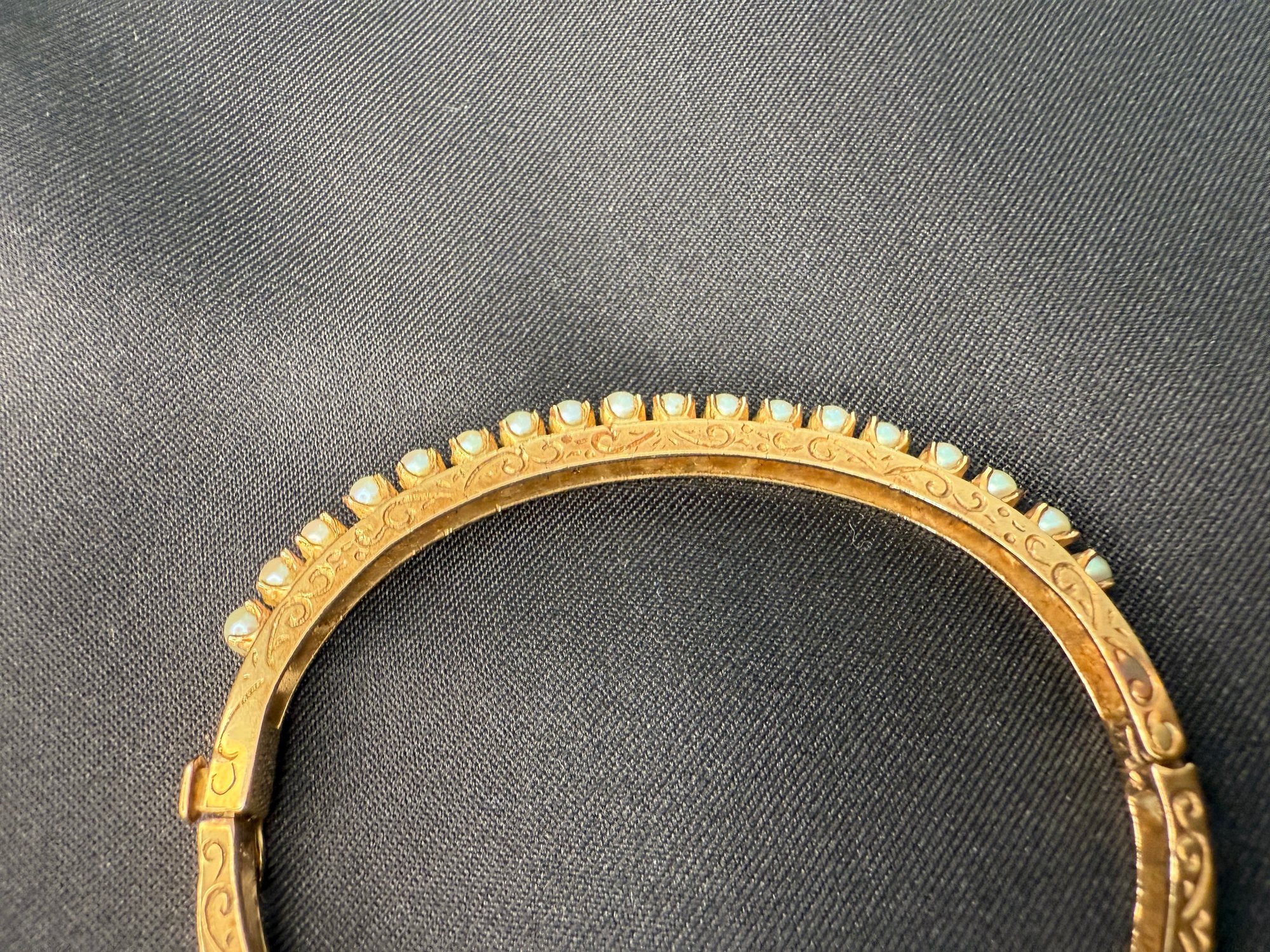 Antique 14k Yellow Gold & Seed Pearl Hinged Bangle #2163440 ...