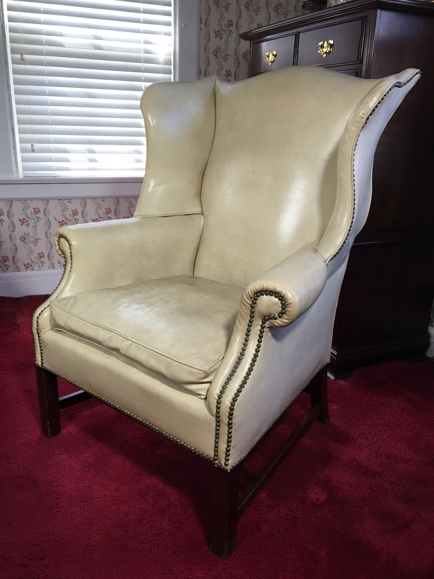 Beautiful Vintage Leather Wing Back Chair - Putty Leather Has Fantastic ...