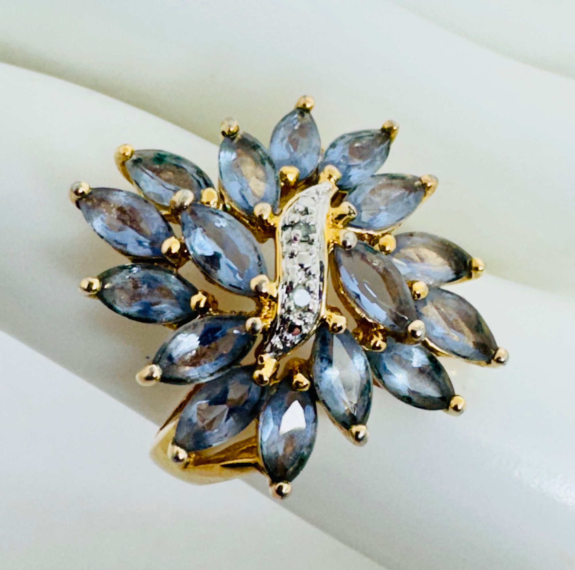 DESIGNER ROSS SIMONS GOLD OVER STERLING SILVER GREY BLUE STONES DIAMOND ...