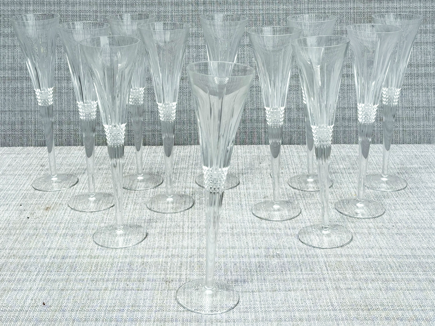 A Set Of 12 Waterford Crystal Champagne Flutes - Lismore Diamond ...