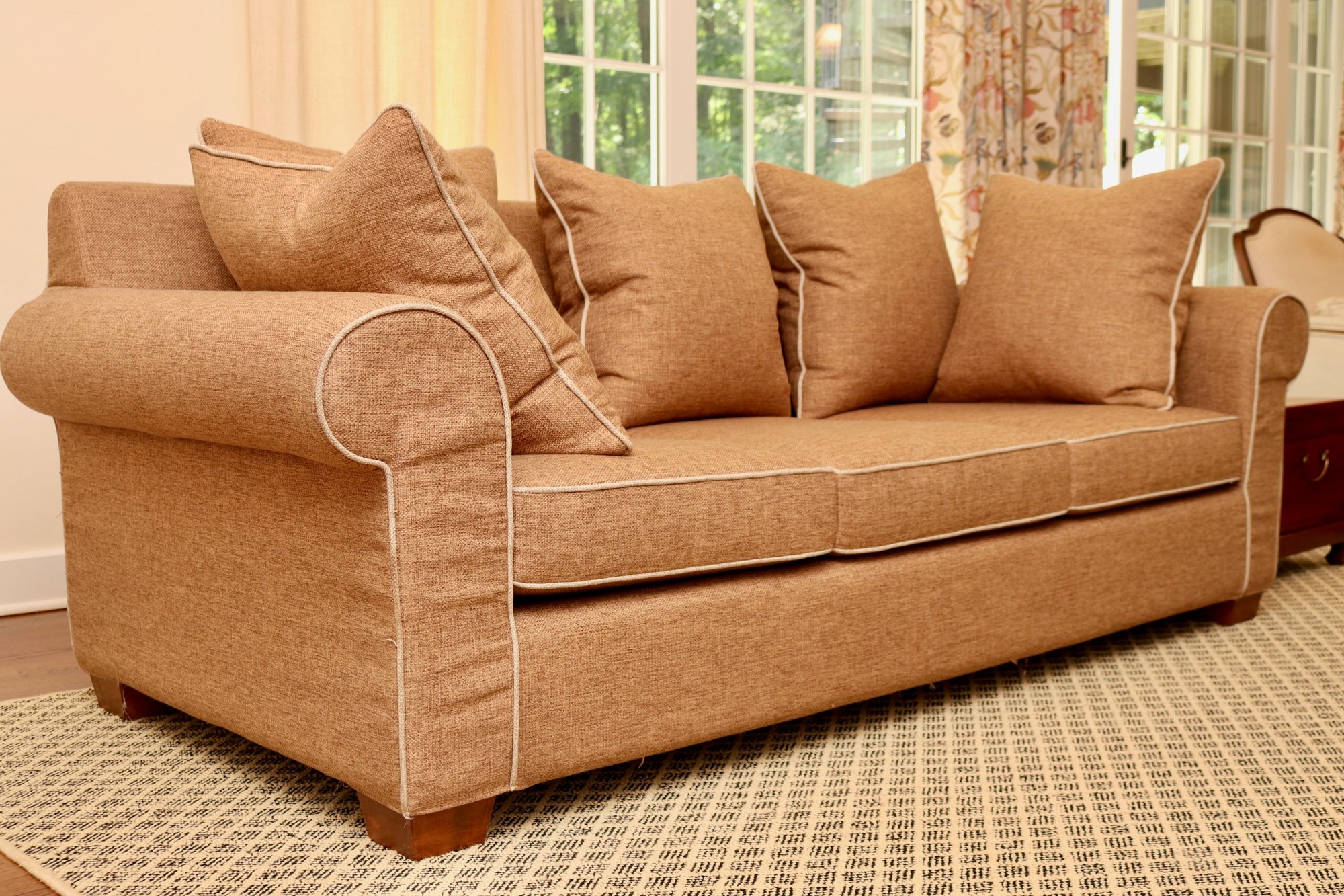 Three-Cushion Sofa In Warm Tobacco Brown Textured Fabric With Contrast ...