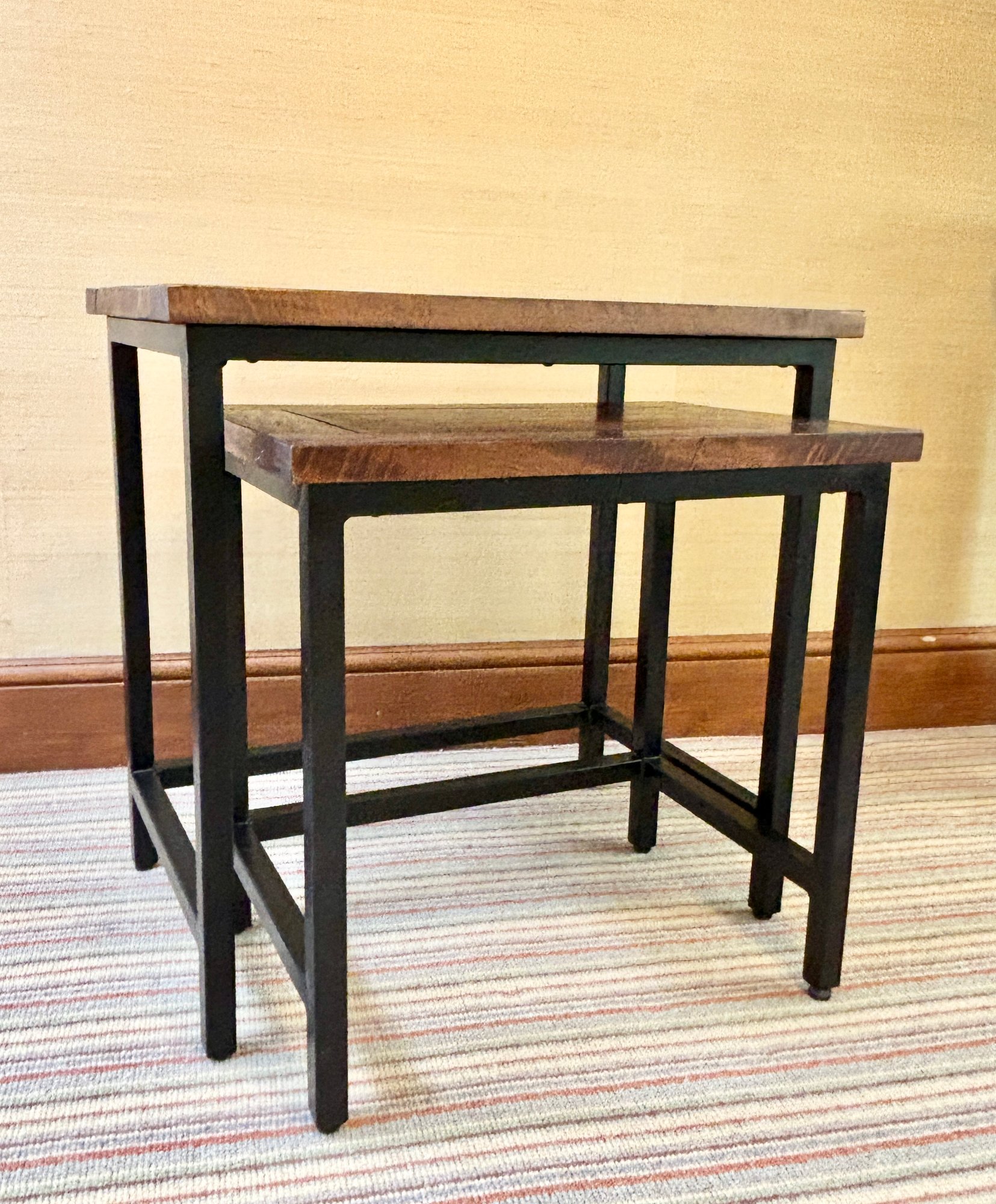 Hardwood And Metal Stacking Tables #1892142 | Auctionninja.com