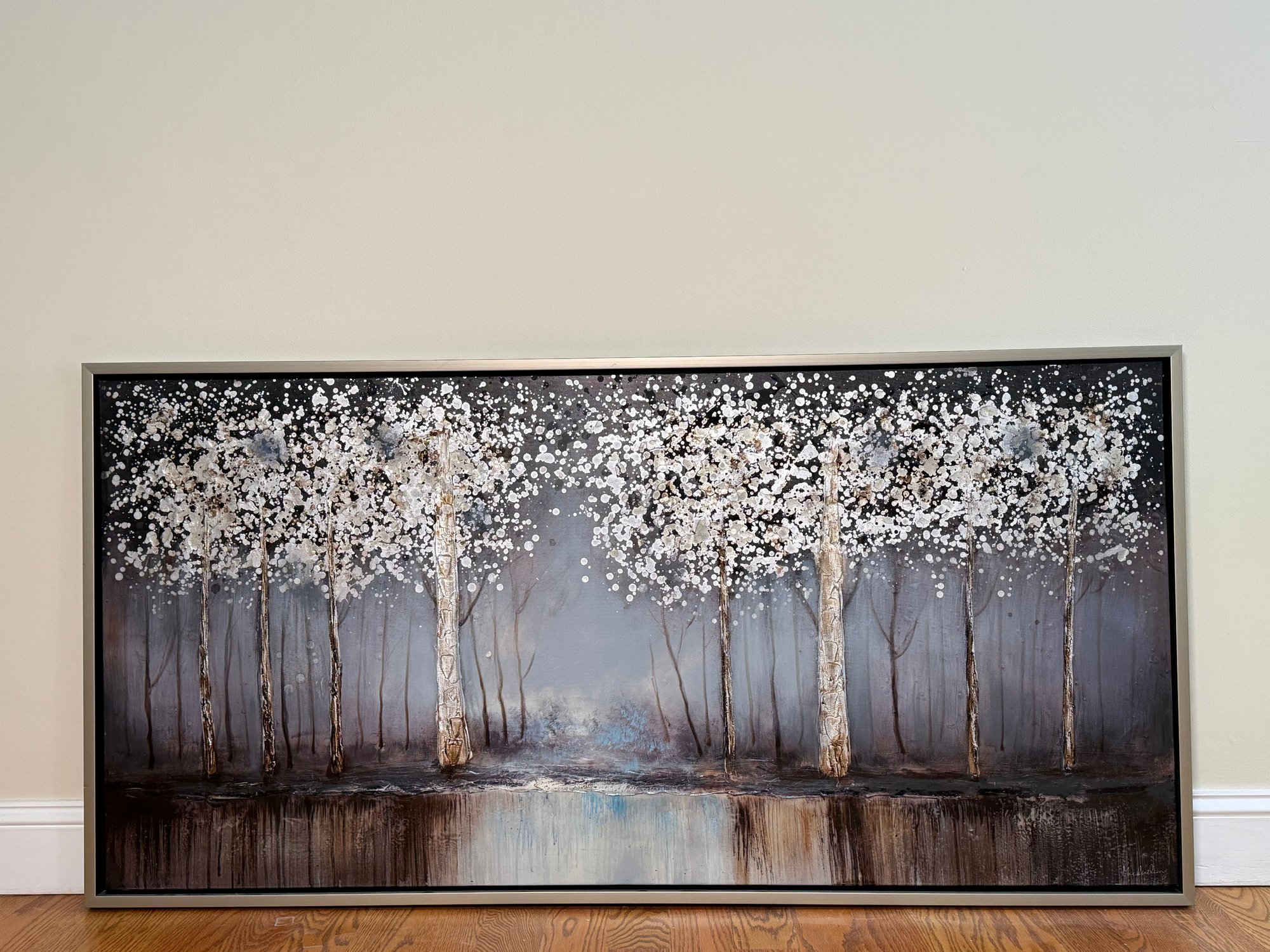 Gorgeous Silver Leaf Forest Landscape Embellished Framed Wall Art ...
