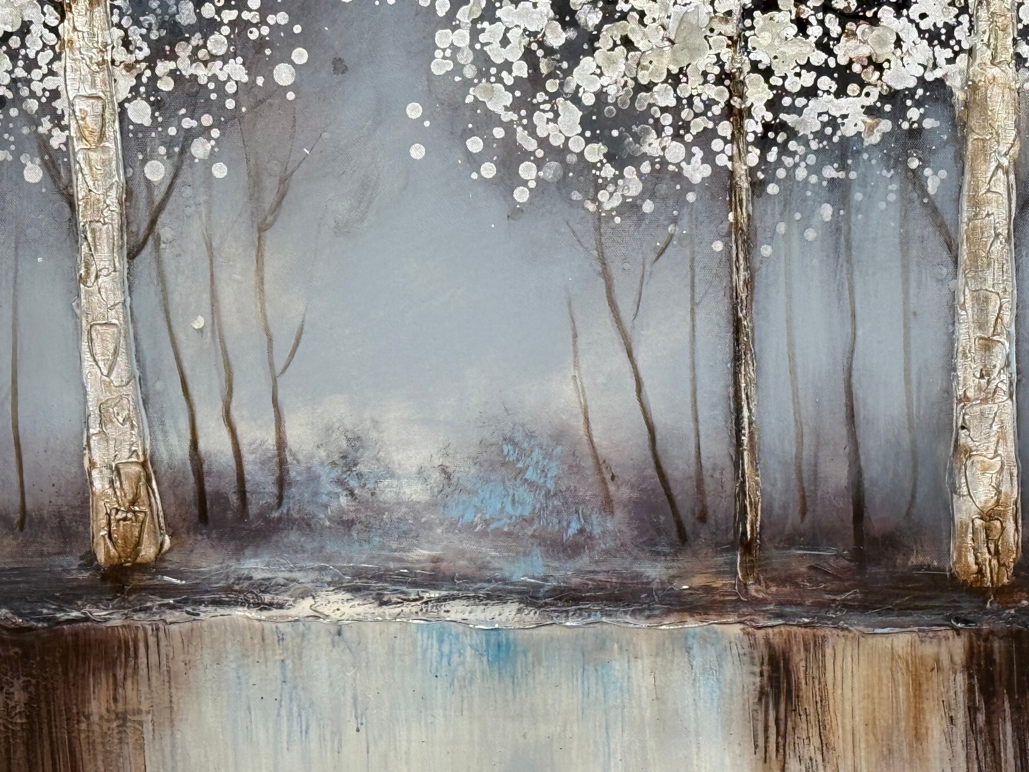 Gorgeous Silver Leaf Forest Landscape Embellished Framed Wall Art ...