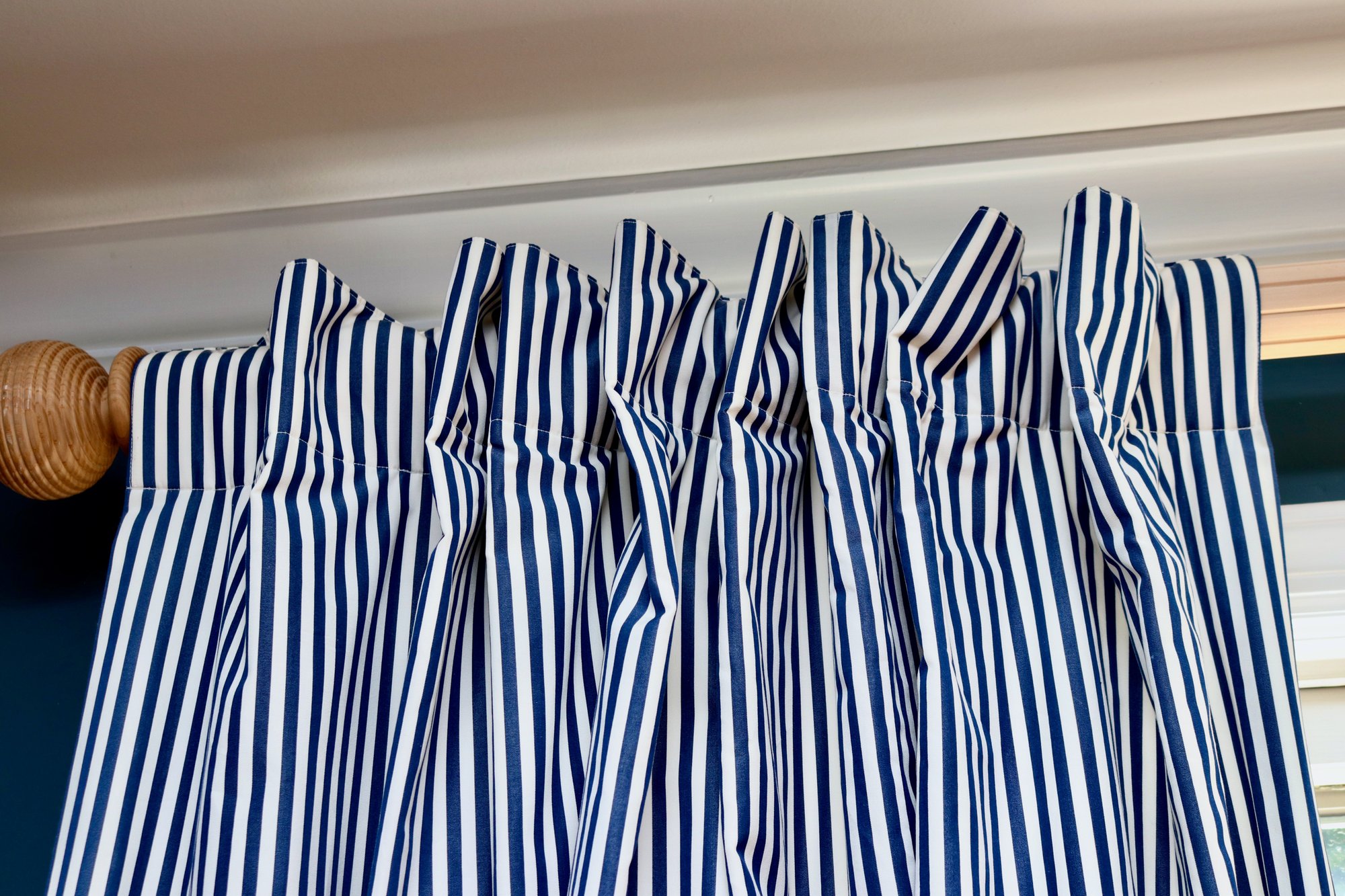 Custom Luxe Navy And Ivory Vertical Stripe Drapery Panels With Felt ...