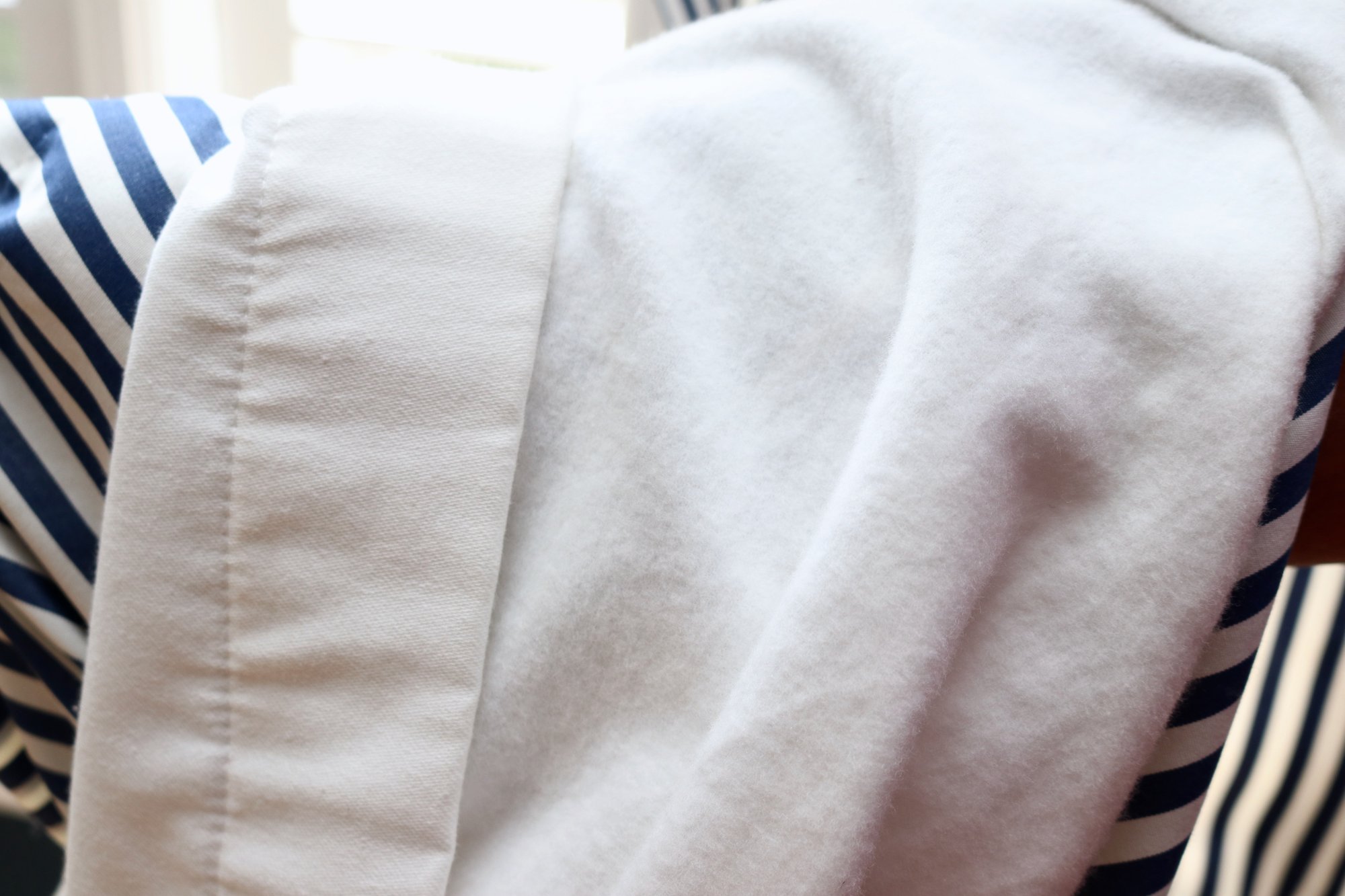 Custom Luxe Navy And Ivory Vertical Stripe Drapery Panels With Felt ...