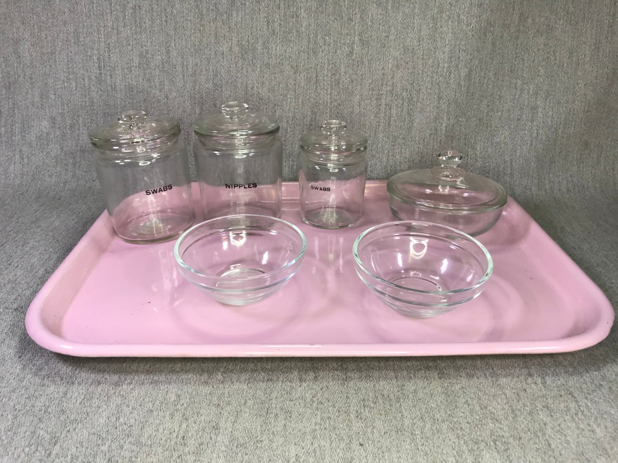 Vintage Pink Enamel Hospital Tray & Vintage Medical Glassware - Cute ...
