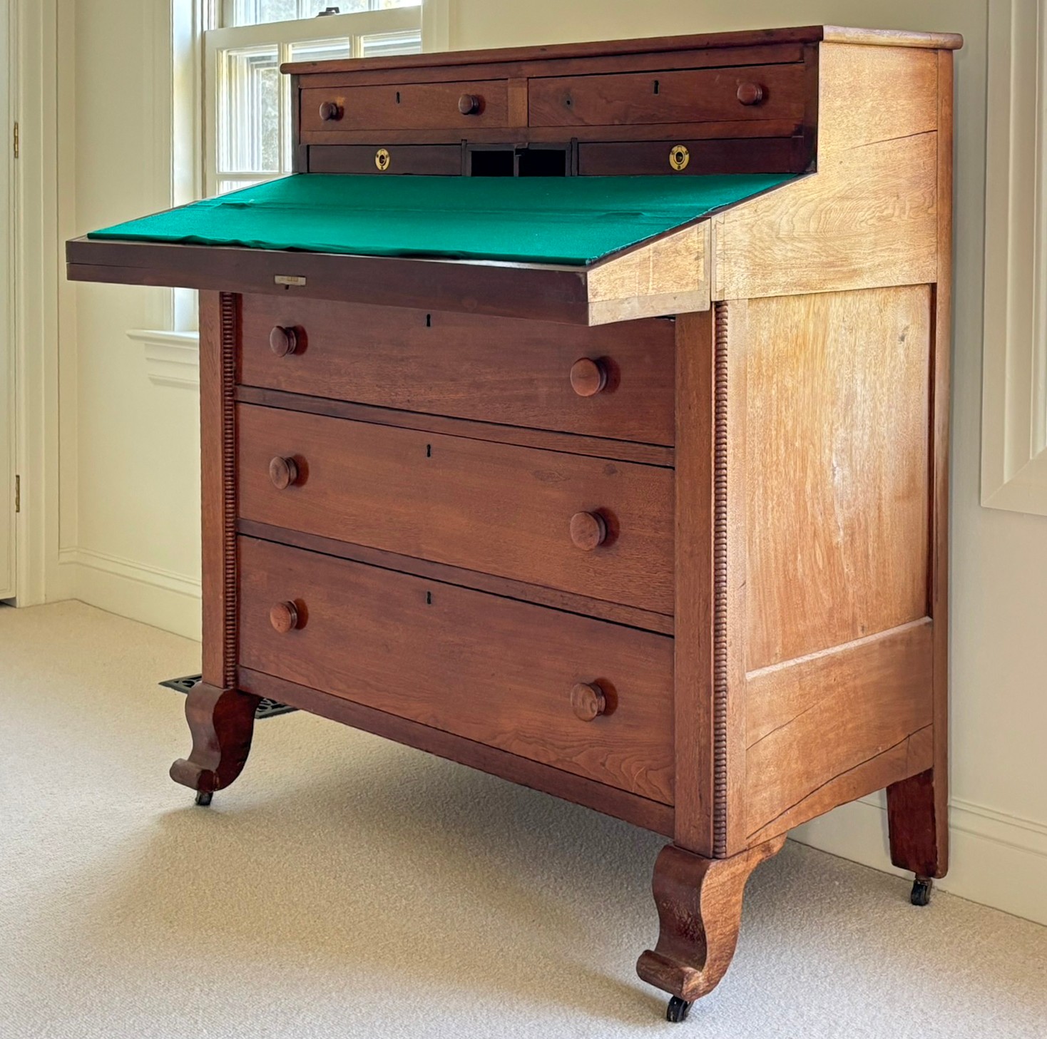 An Antique Mahogany Slant Front Secretary Desk With Green Felt Writing ...