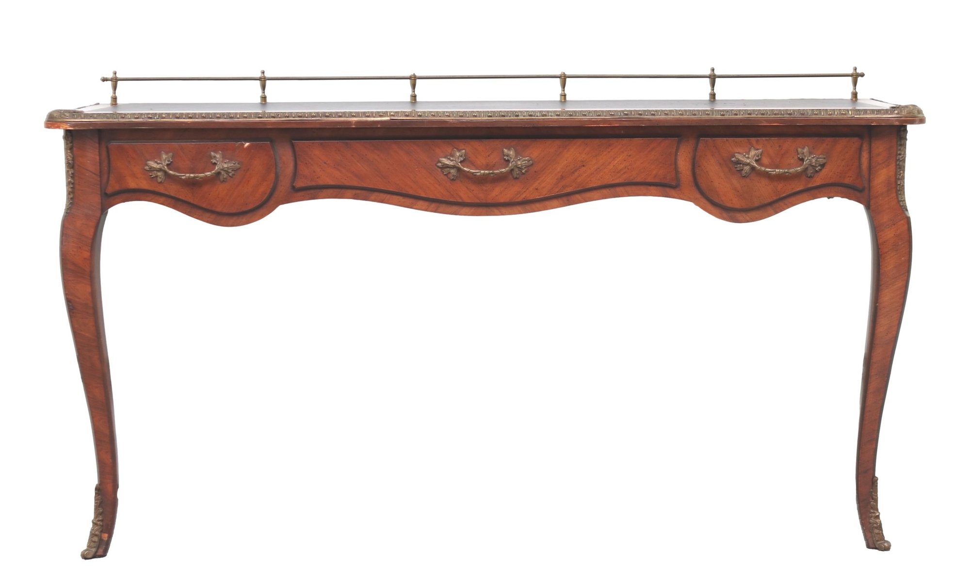 Louis XV Style Black Leather Top Console Table With Brass Gallery Rail ...
