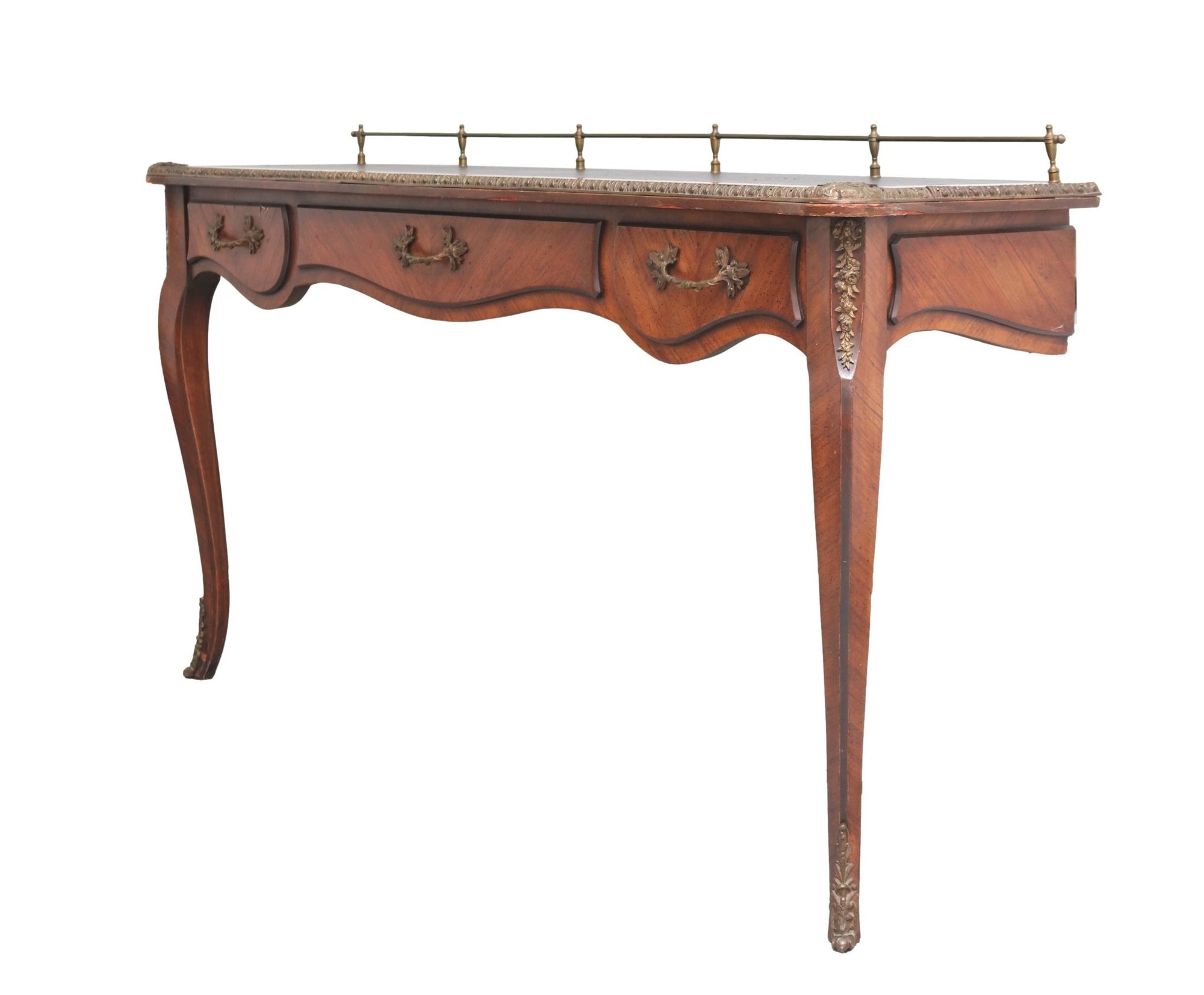 Louis XV Style Black Leather Top Console Table With Brass Gallery Rail ...