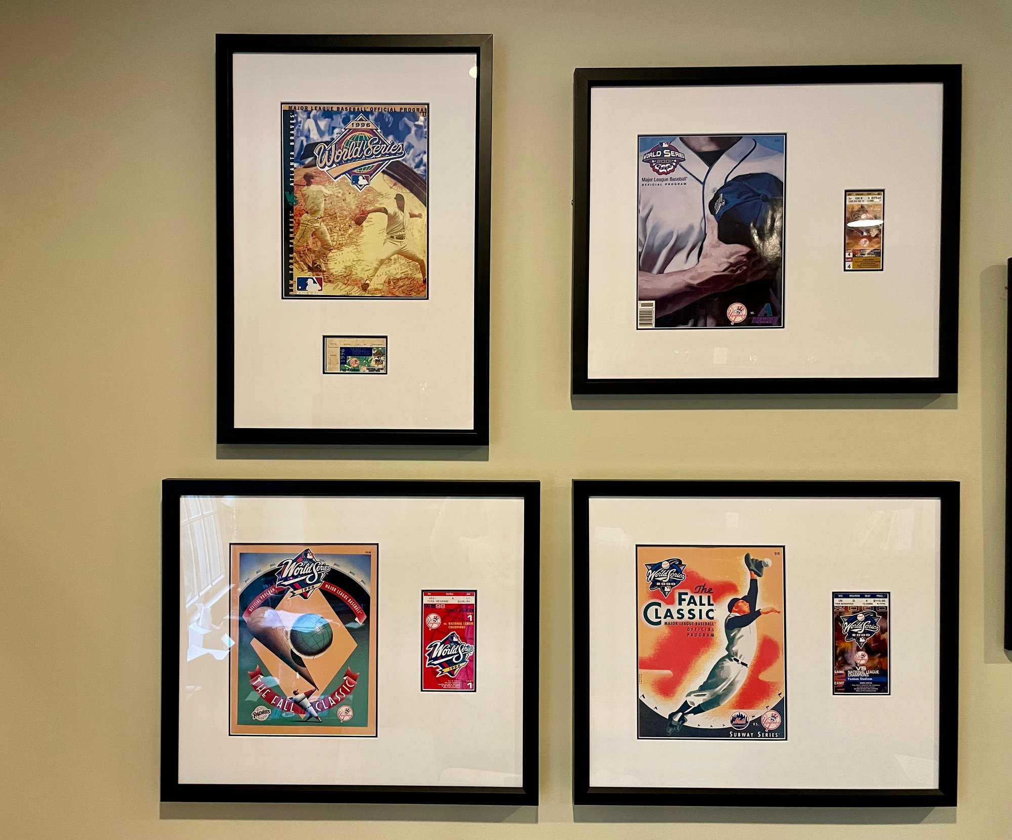 NY Yankees Framed World Series Programs & Tickets From 1996, 1998, 2000 ...