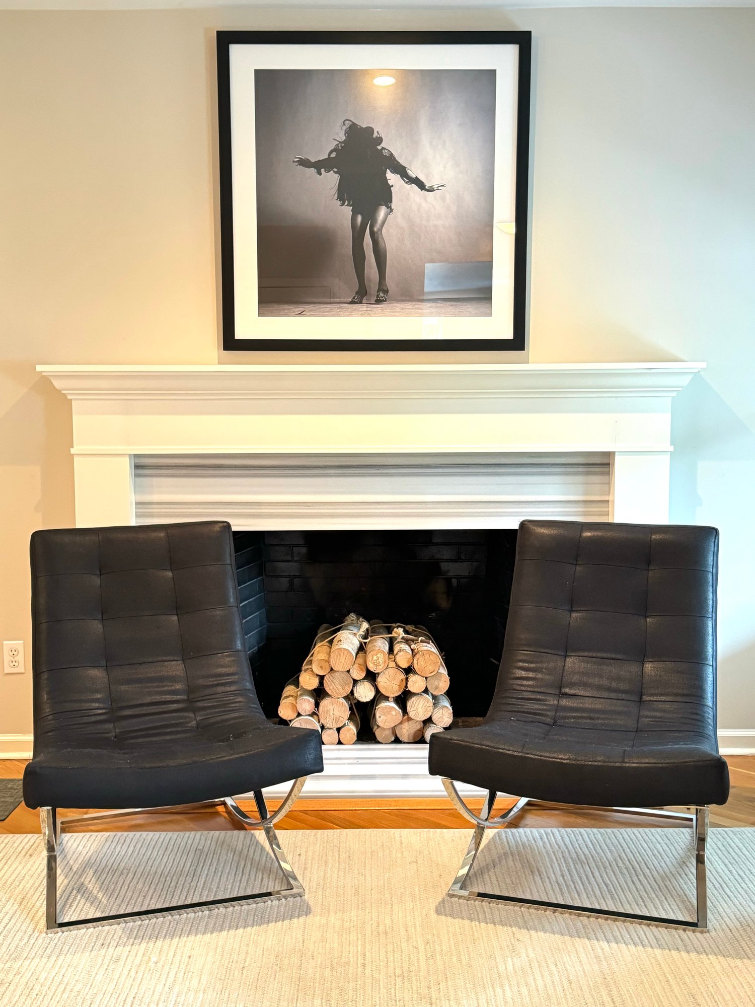 PAIR Lillian August Couture Modern Black Linen & Chrome Lounge Chairs ...