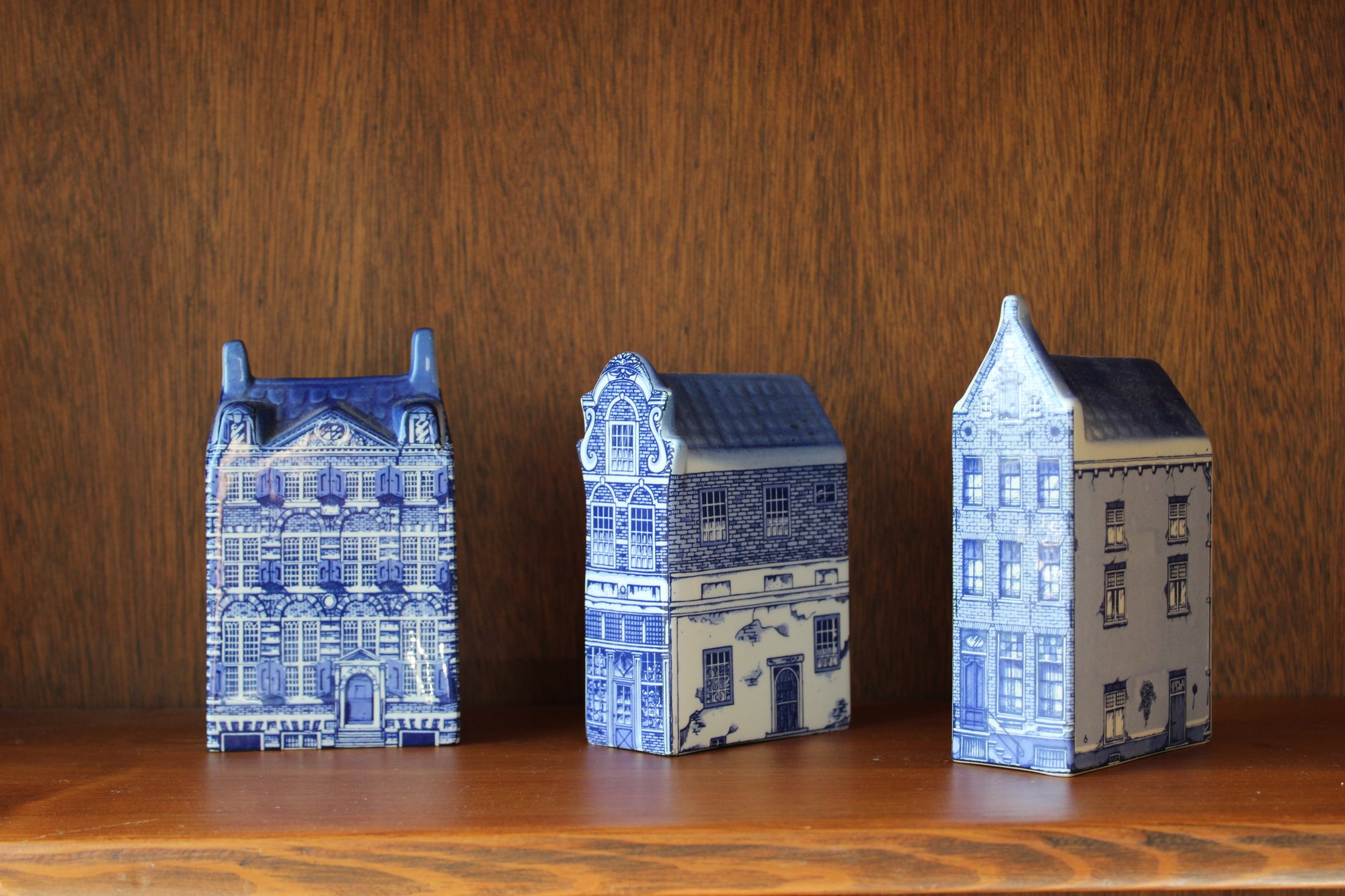 Beautiful Vintage Lot Of Three(3) Delft Hand Painted Blue Canal Houses ...