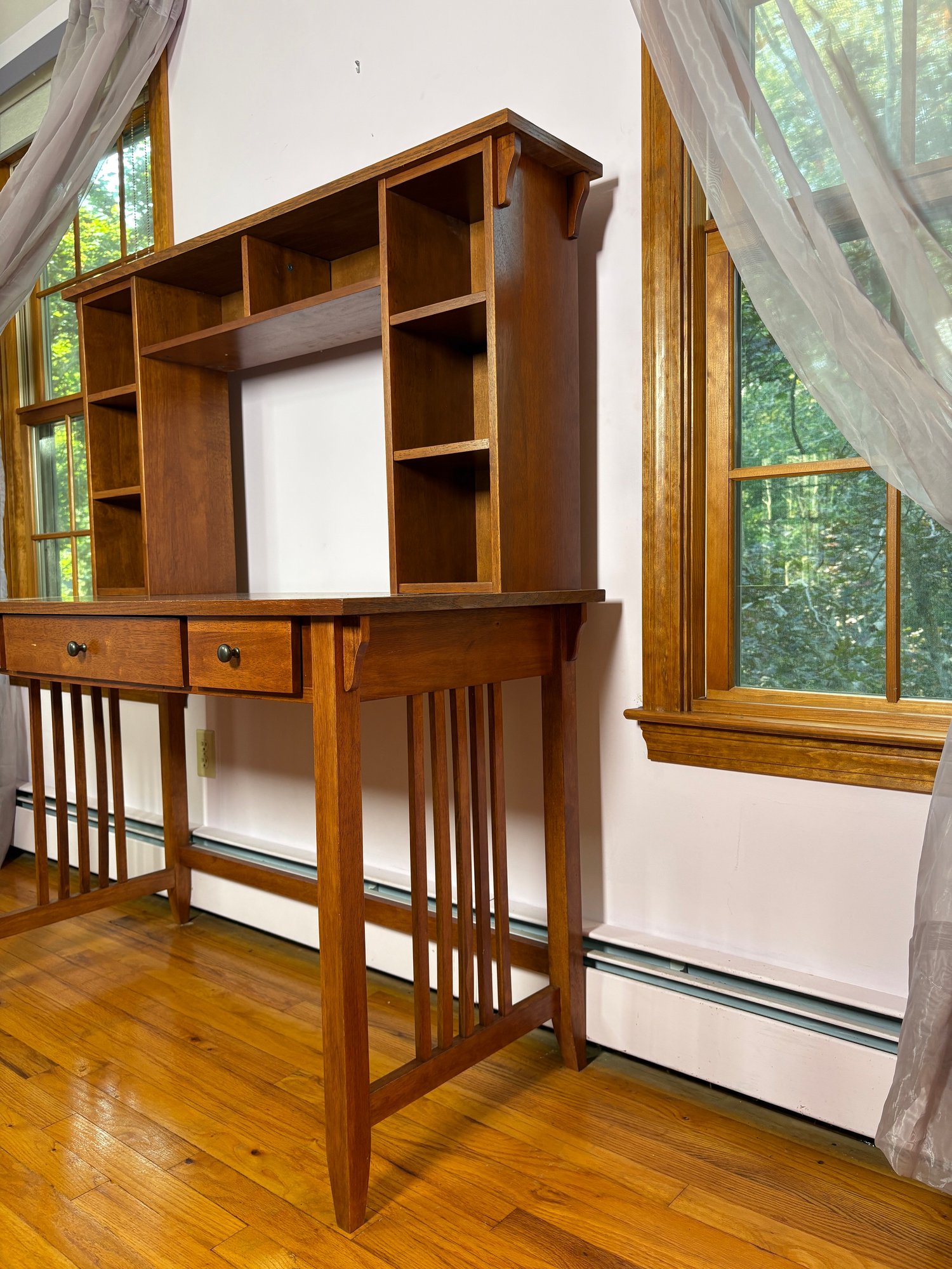 Two Piece Craftsman Style Desk With Free Floating Bridge Shelf ...