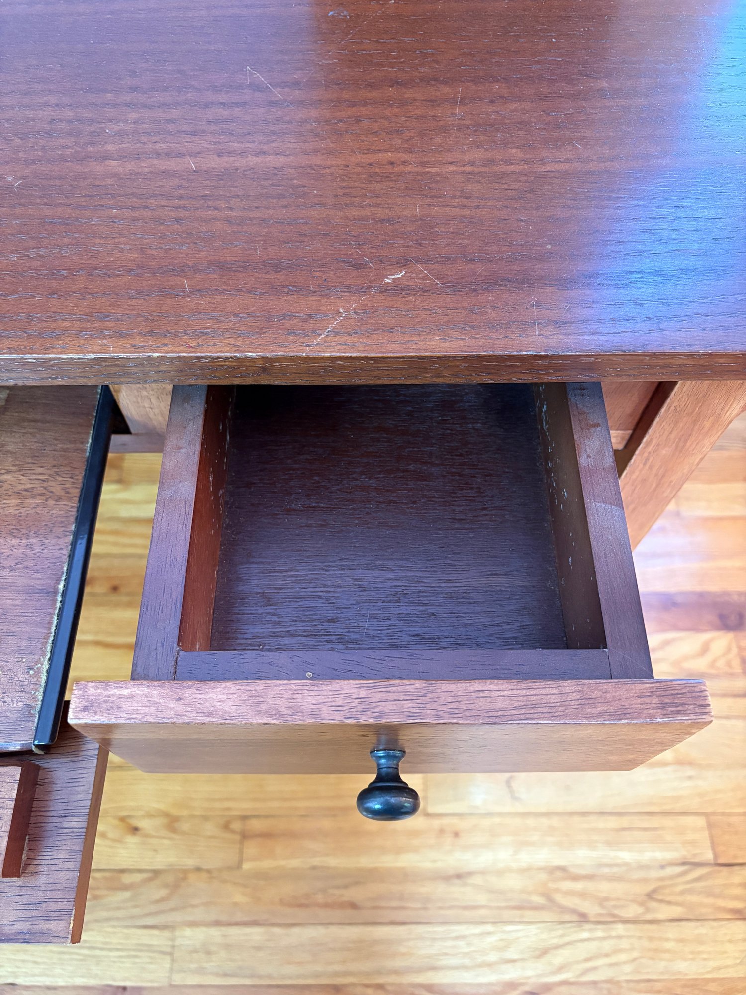 Two Piece Craftsman Style Desk With Free Floating Bridge Shelf ...