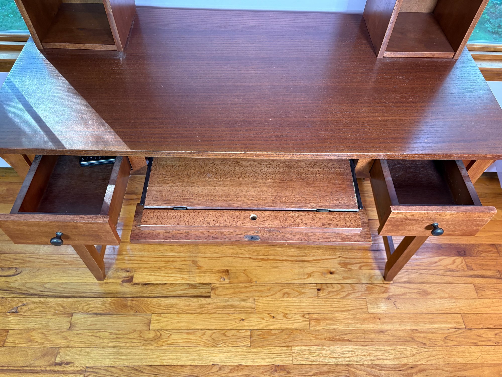 Two Piece Craftsman Style Desk With Free Floating Bridge Shelf ...