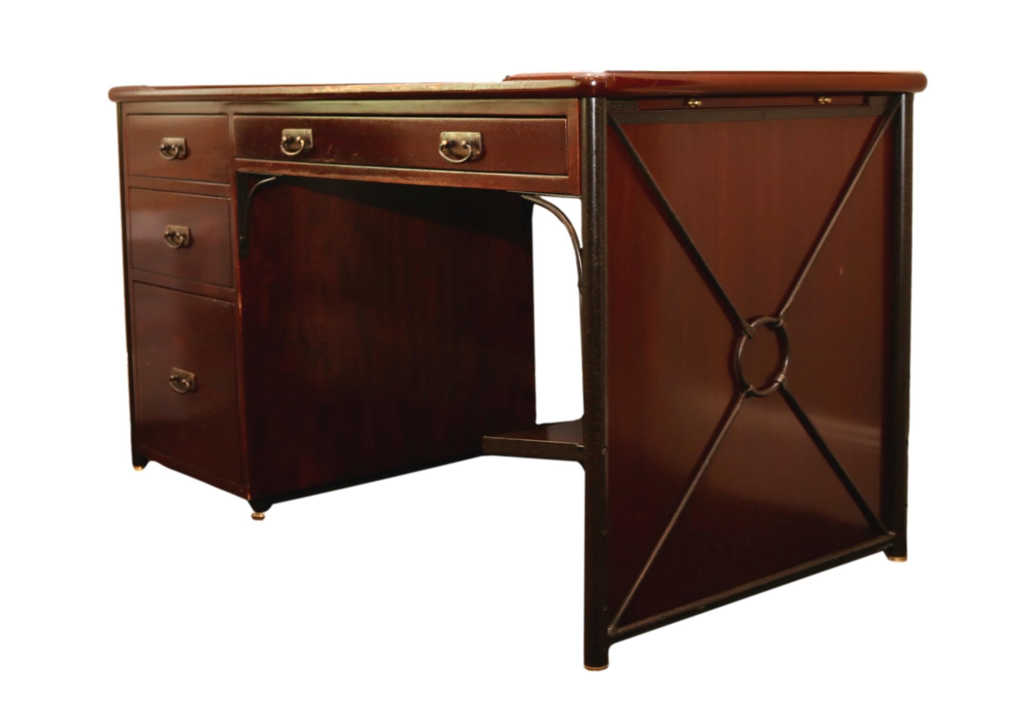 Mahogany Campaign Inspired Desk With Metal Trim And Darken Brass Pulls ...