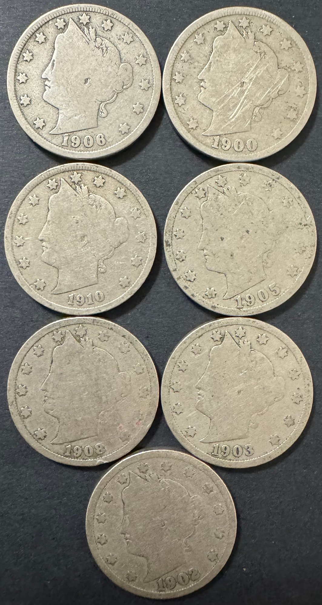 7 V Nickels 1900, 1902, 1903, 1905, 1906, 1908, 1910 #1914420 ...