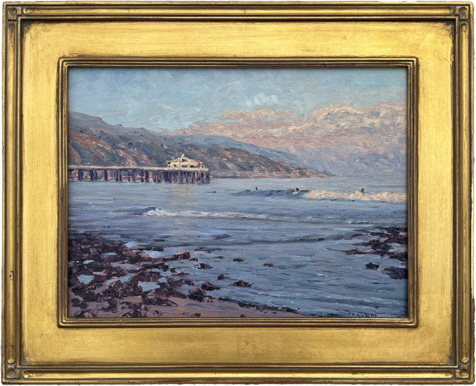 An Original Oil On Canvas Panel, "Malibu Surfers At Sunset," Gary Ray ...