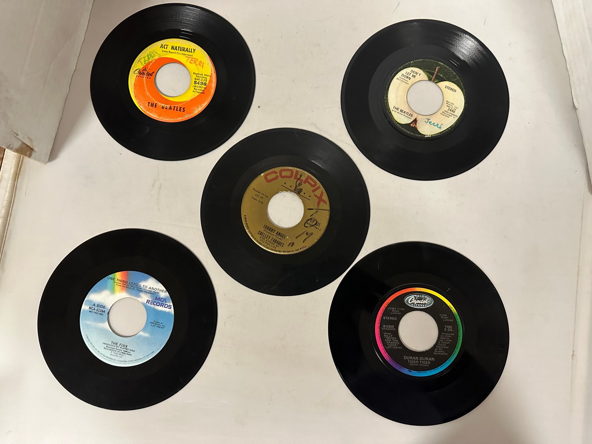 Five Vintage 45 RPM Records - Yesterday, The Beatles, Duran Duran ...