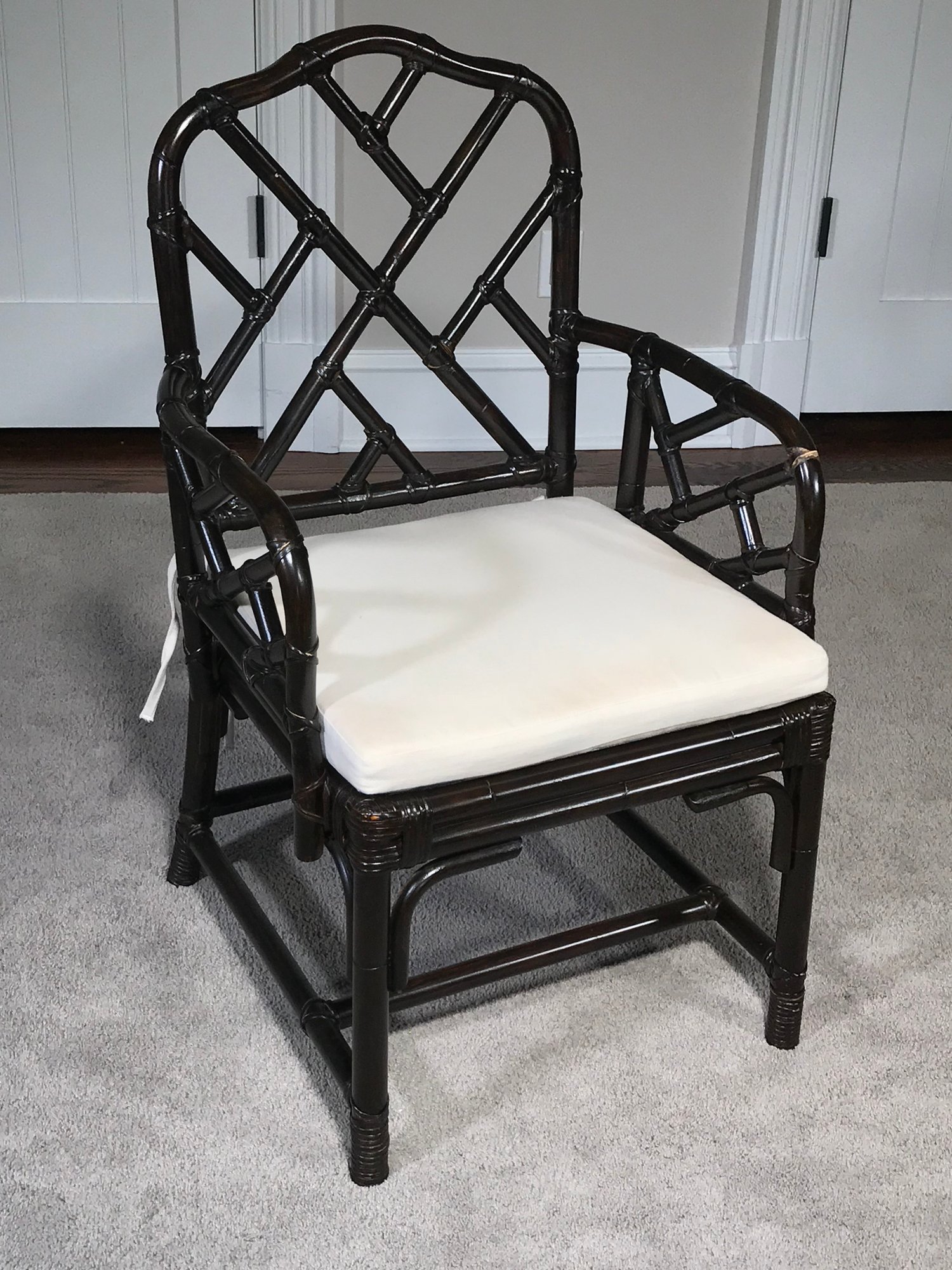 Lovely Black Faux Bamboo Accent Chair With Solid Caned Seat And Off ...