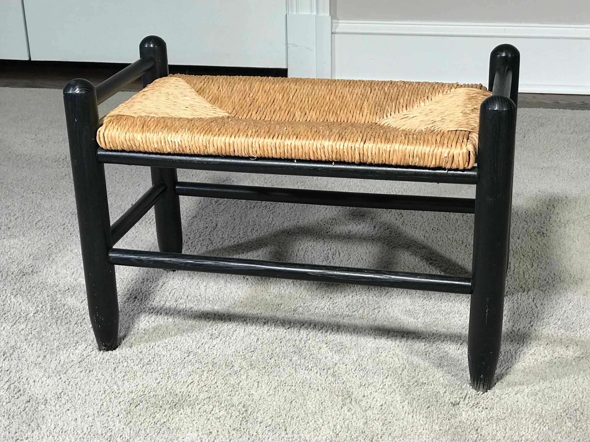 Very Nice Black Foot Stool / Bench With Turned Wood Rungs And Hand Done ...