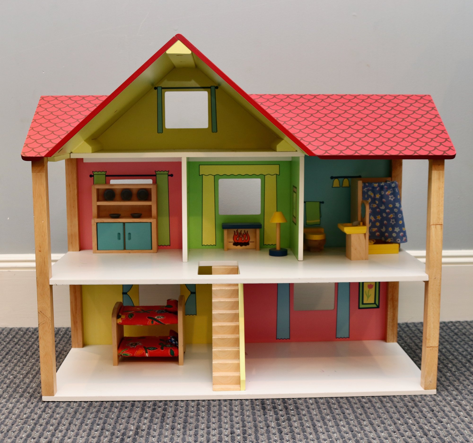 Two-story Doll House With Furniture Pieces #1934245 | Auctionninja.com
