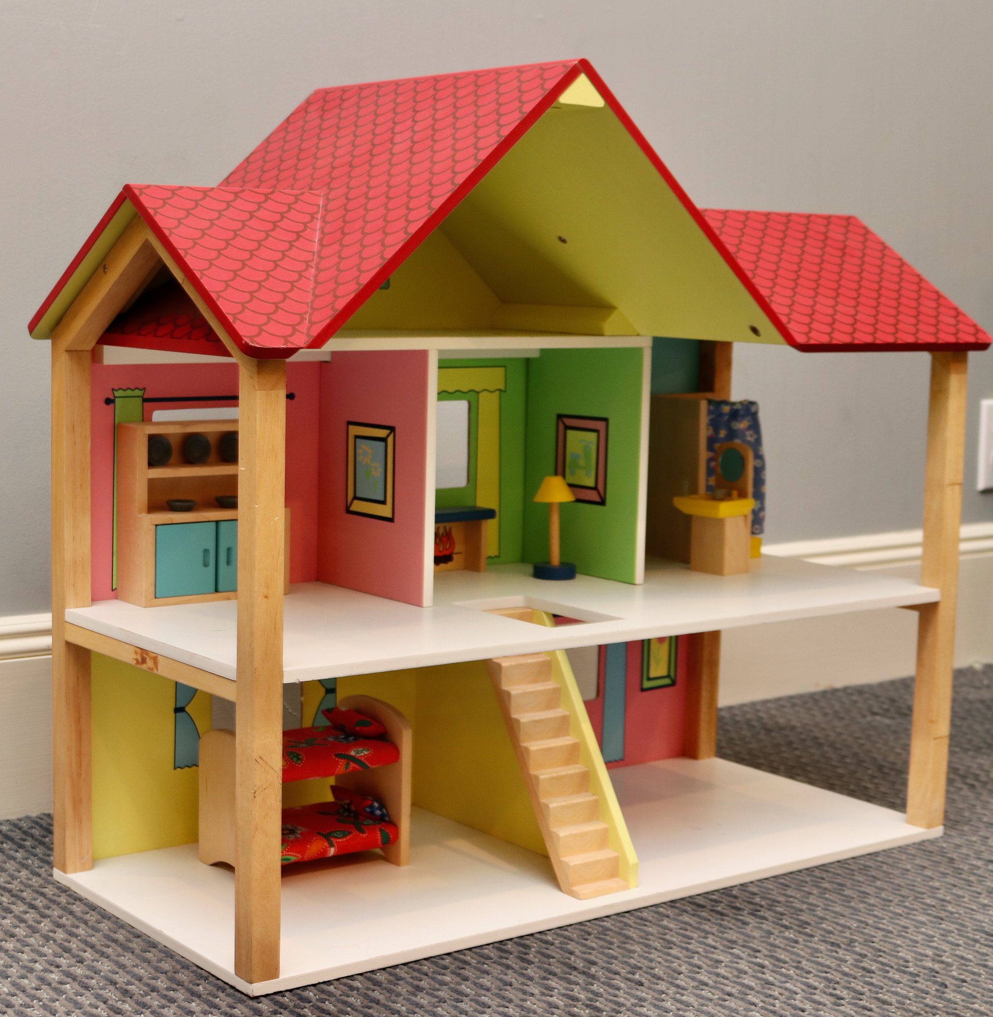Two-story Doll House With Furniture Pieces #1934245 | Auctionninja.com