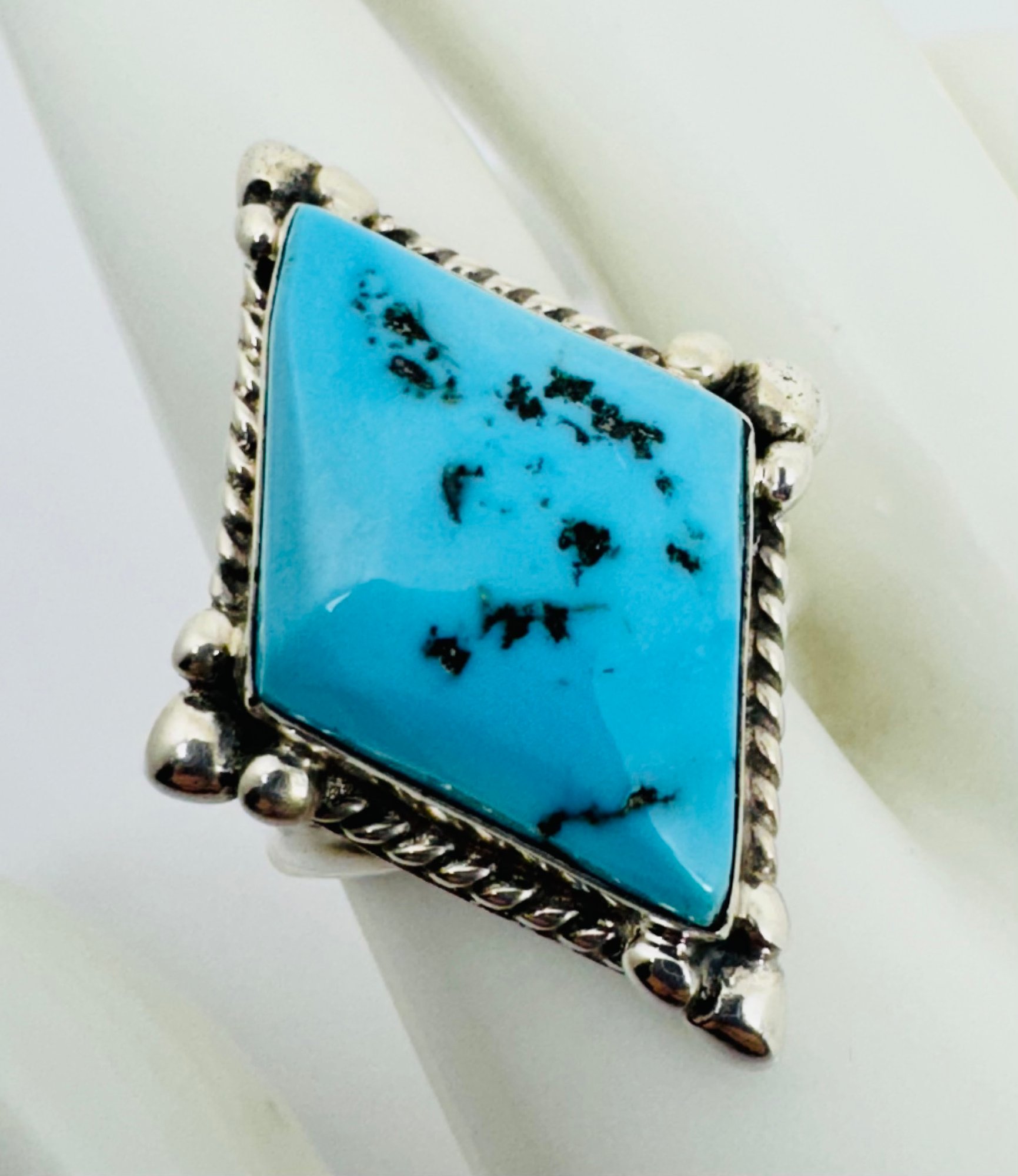 SIGNED ETSITTY NAVAJO STERLING SILVER TRIANGULAR KINGSMAN TURQUOISE ...