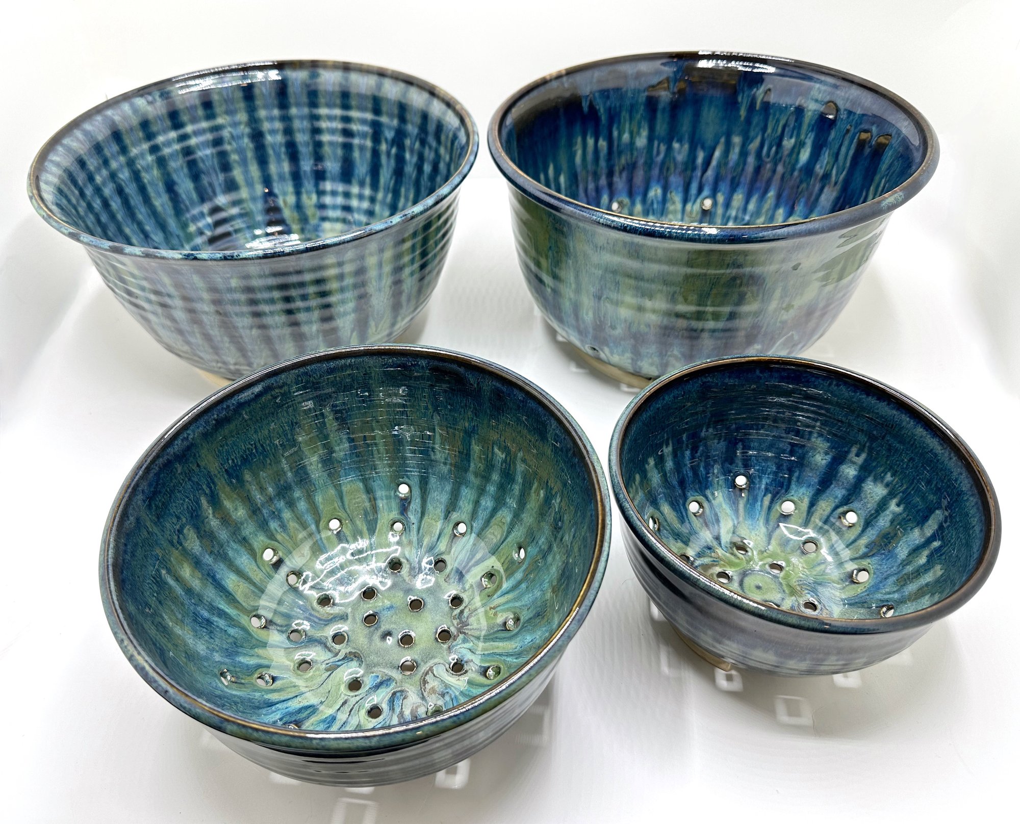 Set 4 New Artisan Pottery Bowls By Earth Cut Pottery, 3 With Drain ...