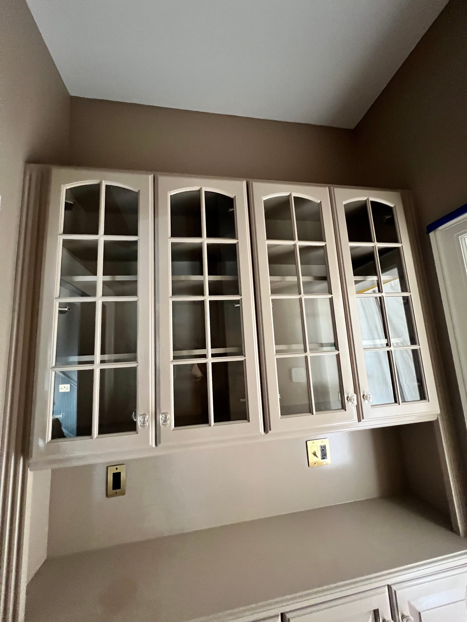 Wooden Upper & Lower Cabinet Set With Upper Glass Doors #2239319 ...