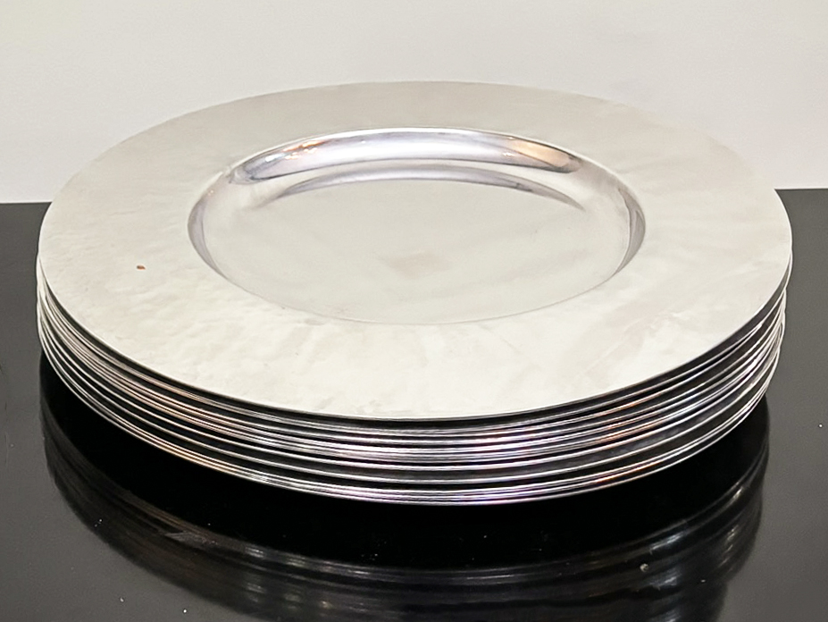 A Set Of 12 Vintage Hand Hammered Silver Plated Chargers, C. 1960's, By ...