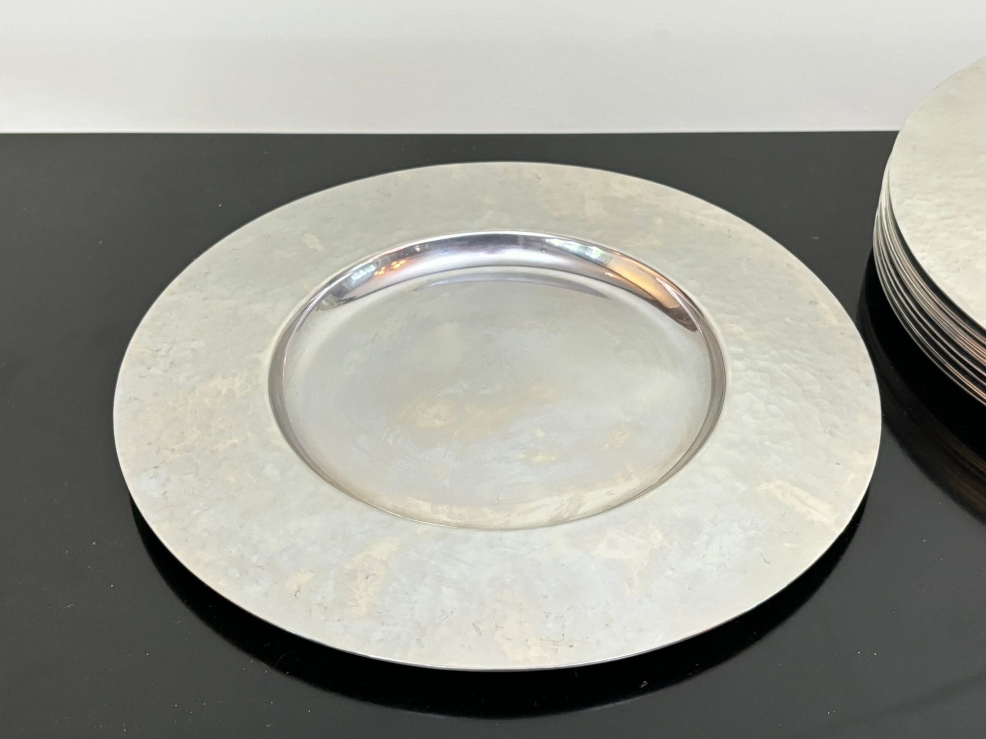 A Set Of 12 Vintage Hand Hammered Silver Plated Chargers, C. 1960's, By ...