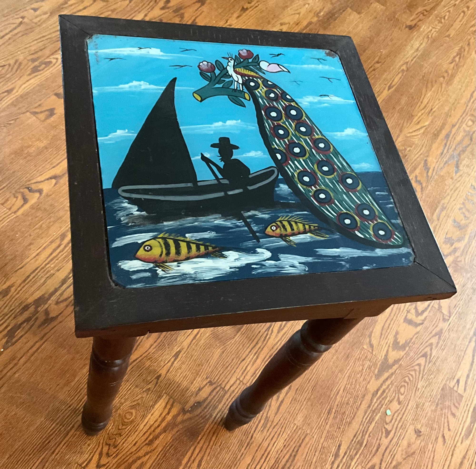 Beautiful Vintage Reverse Painted Accent Table #40841990 | Auctionninja.com