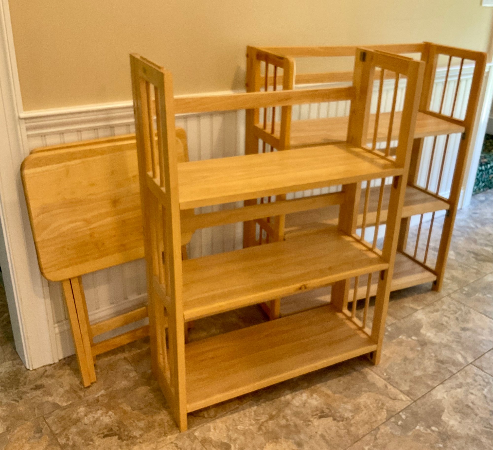 Pair Of Wooden Folding Bookcases & Snack Tables #1986431 | Auctionninja.com