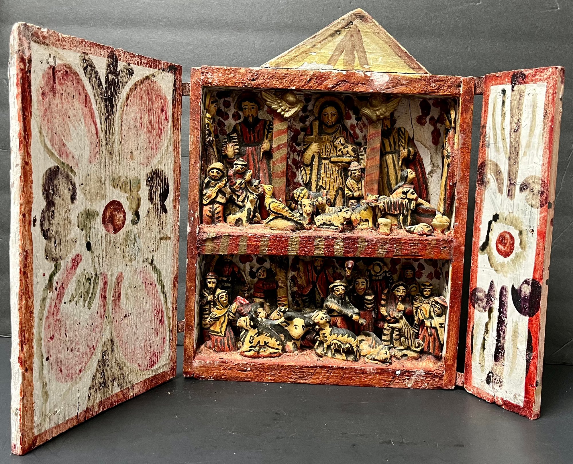 Vintage Hand Painted Carved Wooden Peruvian Retablo - Religious Folk ...