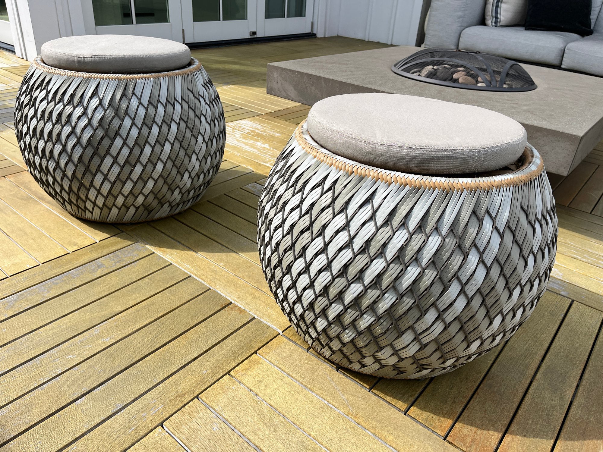 A Pair Of Dedon Dala Stools - Woven Resin Patio Furniture #40834290 ...