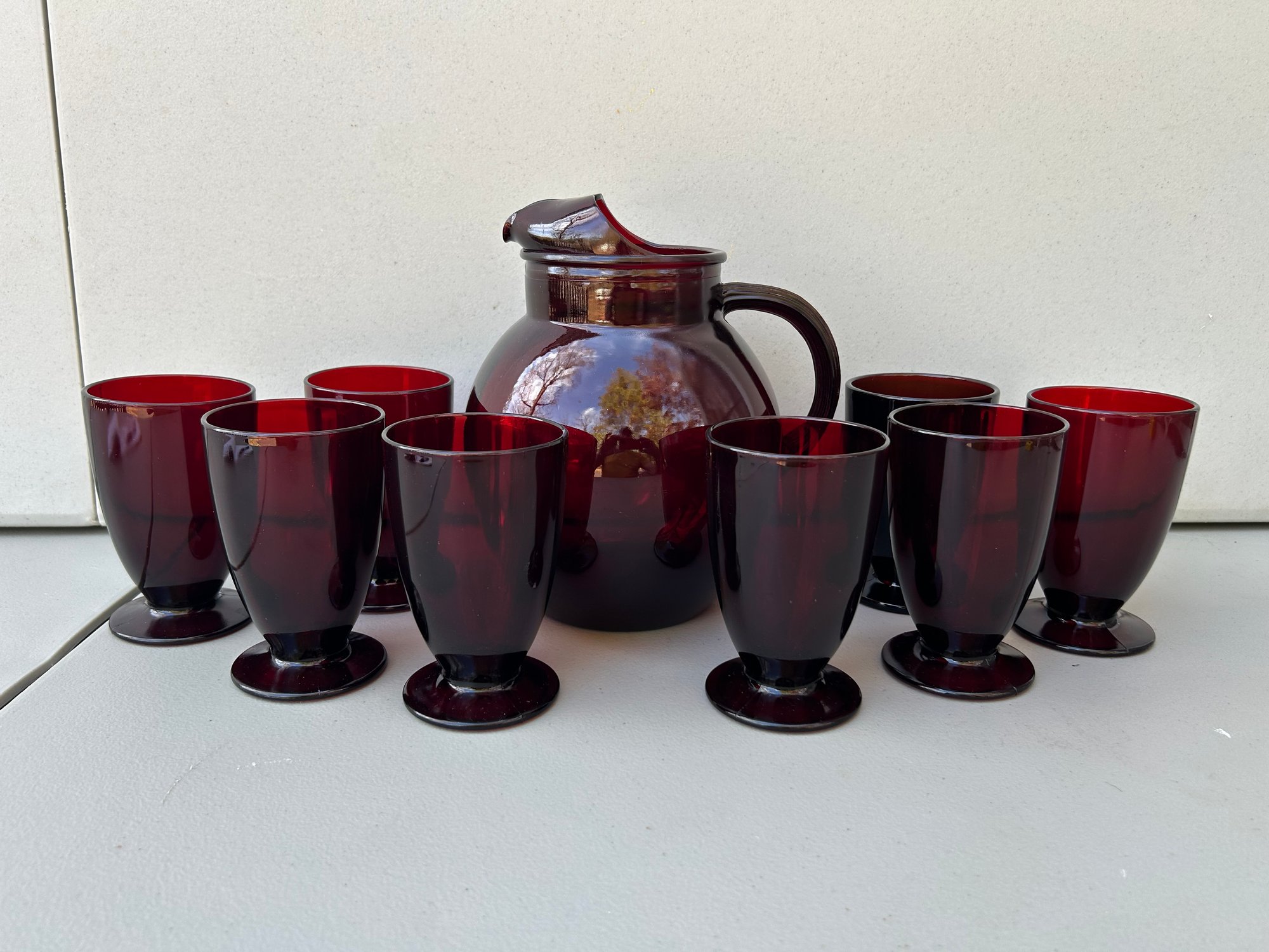 Vintage Royal Ruby Iced Tea Glasses And Pitcher By Anchor Hocking ...