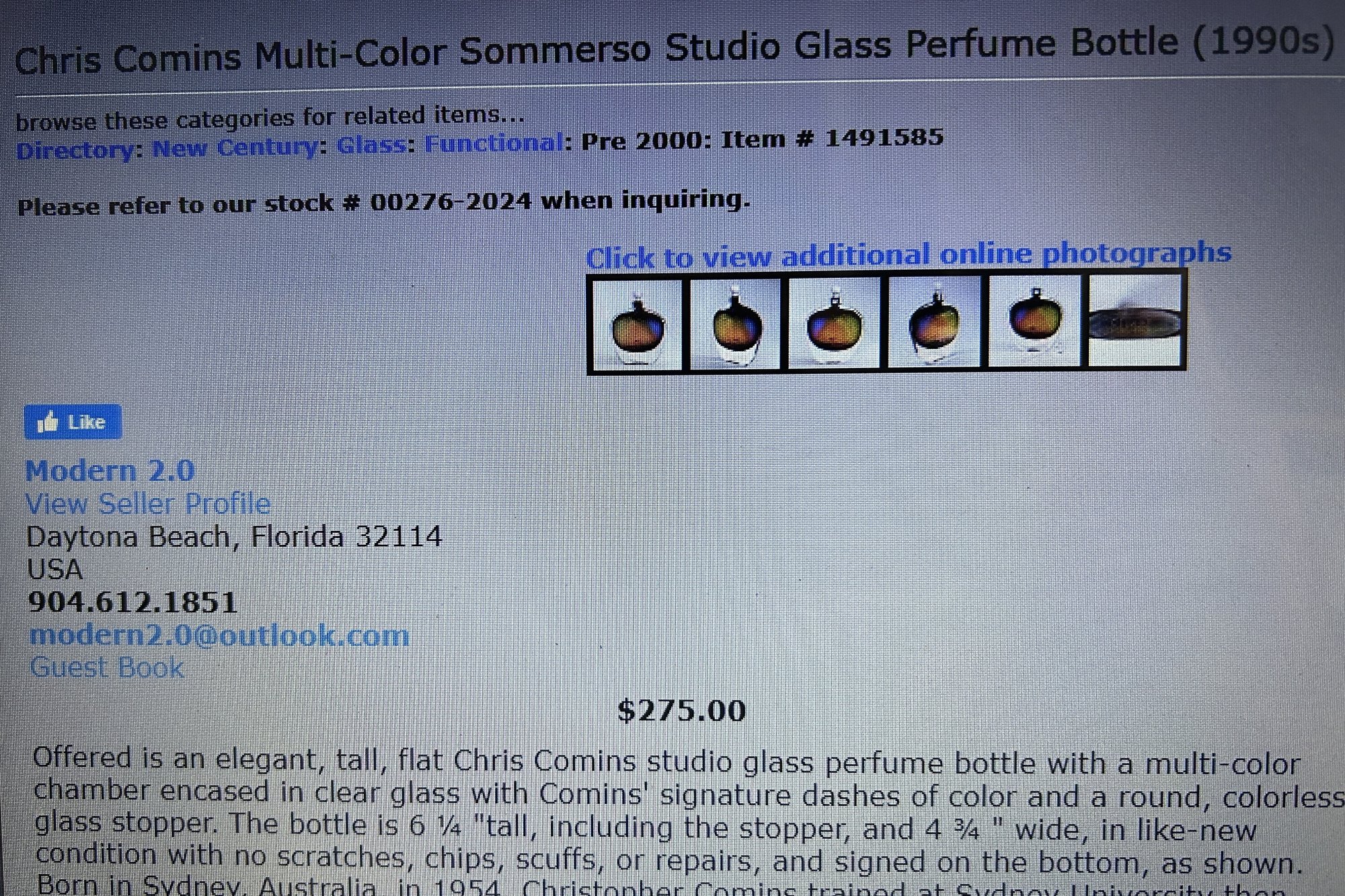 Stunning Signed CHRIS COMINS Art Glass Perfume Bottle- Originally $400 ...