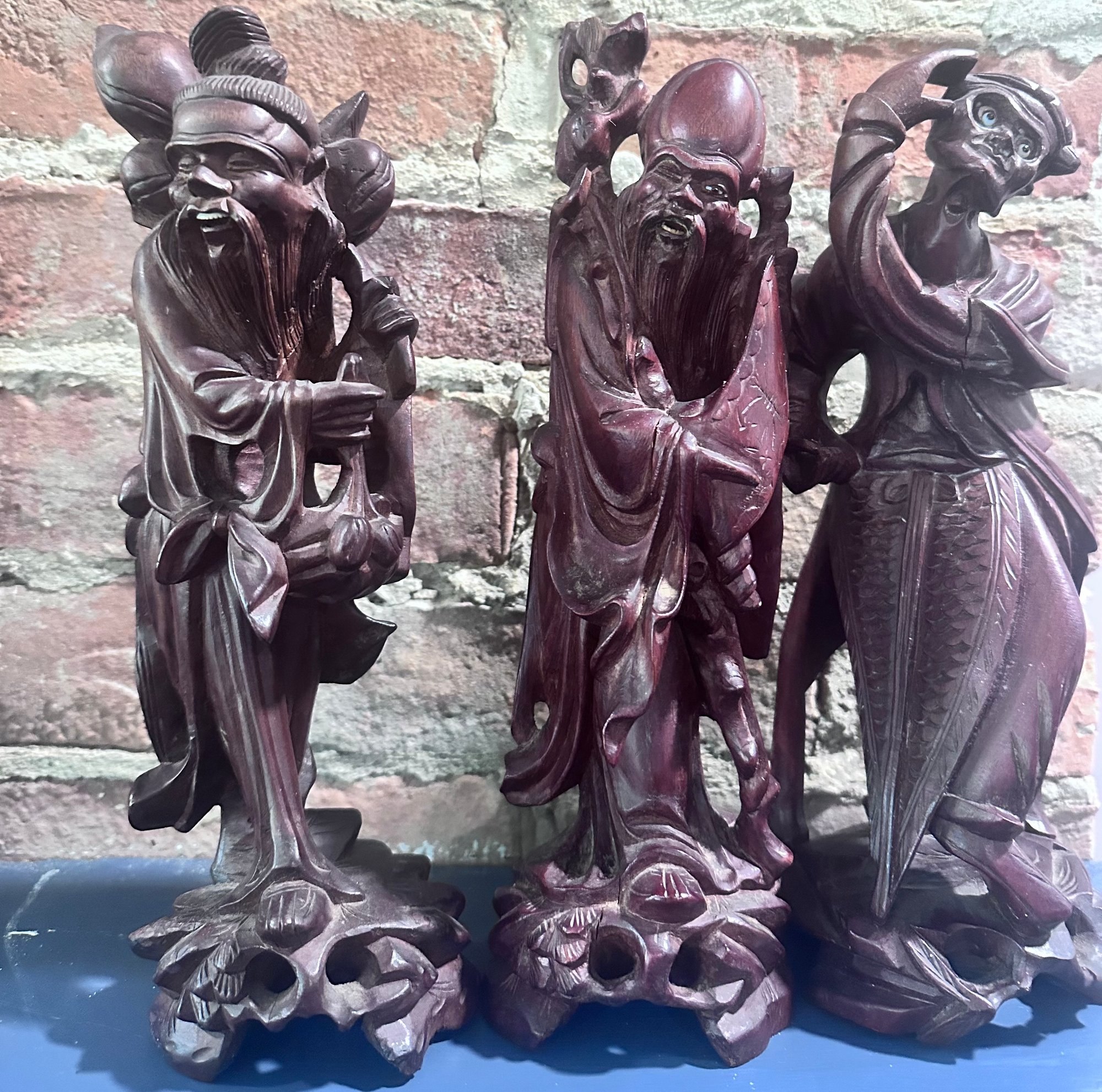 Set Of 3 Asian Antique Wooden Statues #1986912 | Auctionninja.com
