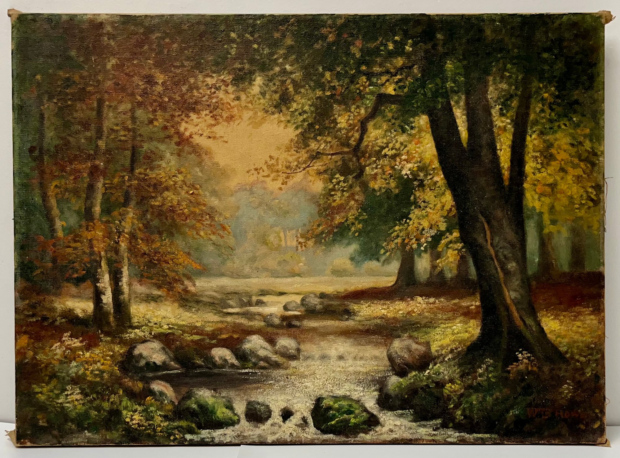 Vintage Oil On Canvas Painting - A Stream In Autumn - W B Rowe - 16 X ...