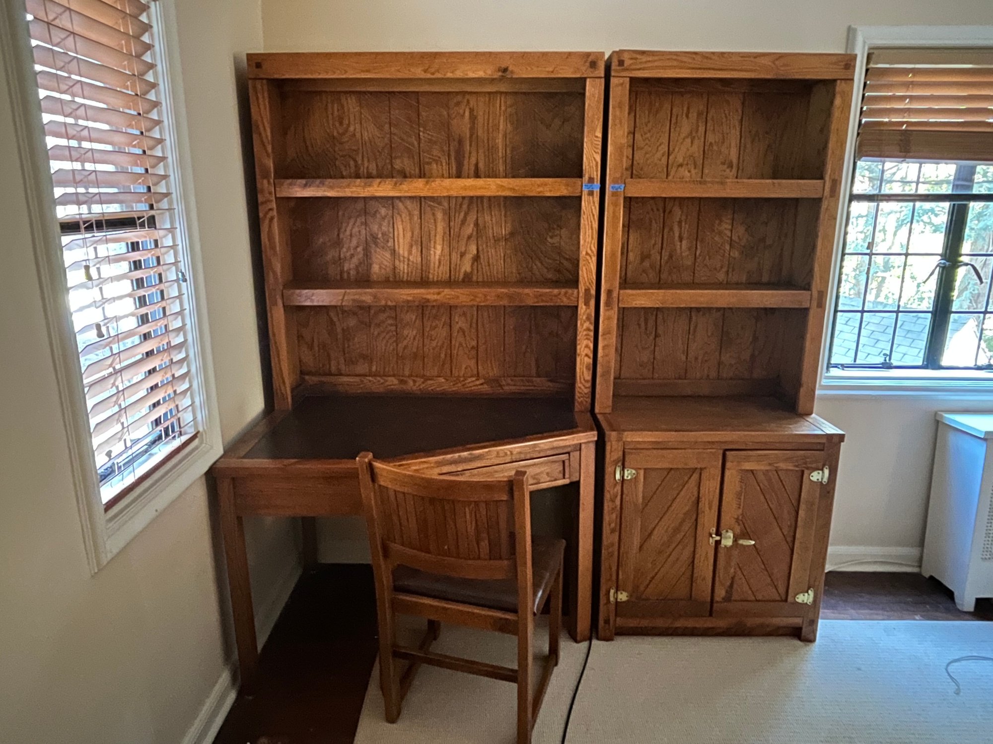 Young Hinkle Oak Desk And Cabinet With Hutch Set With Chair - 76"H With ...