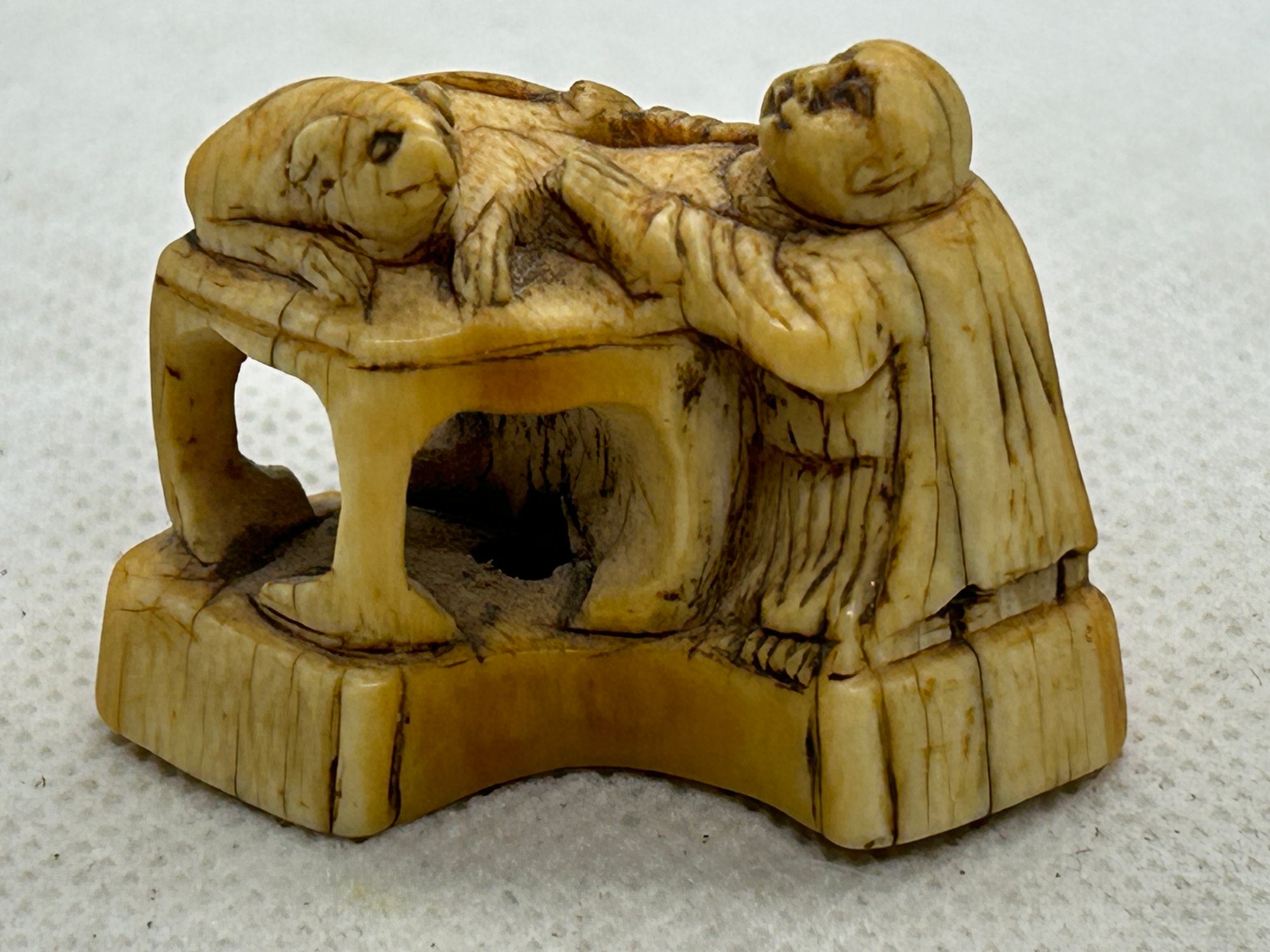Superb Antique Circa 1750 Japanese EDO PERIOD NETSUKE- Scholar And Shi ...