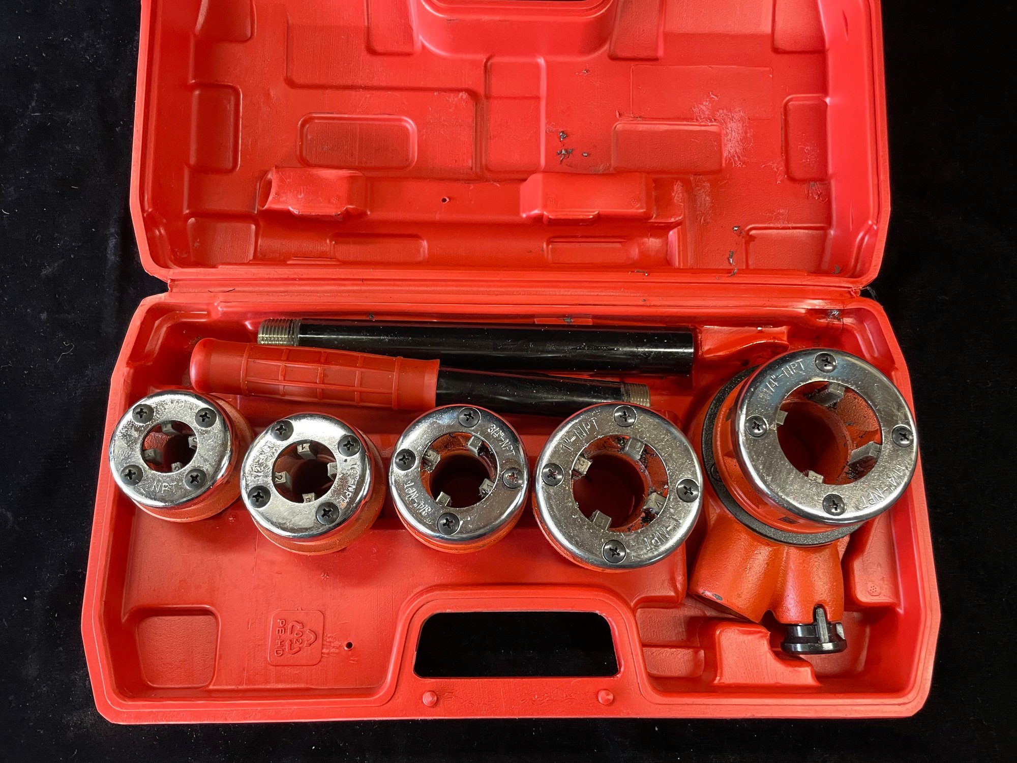 HFS Pipe Threader Tool Kit Ratchet Handle & 3 Dies Set #1967662 ...