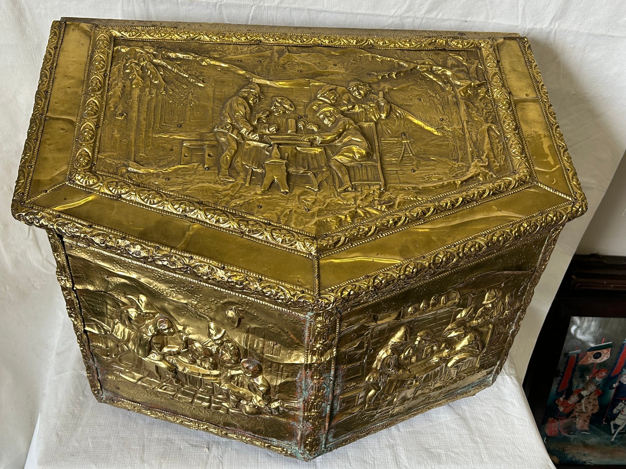Large Antique 19th Century Tinder Box With Brass Repousse Surround ...