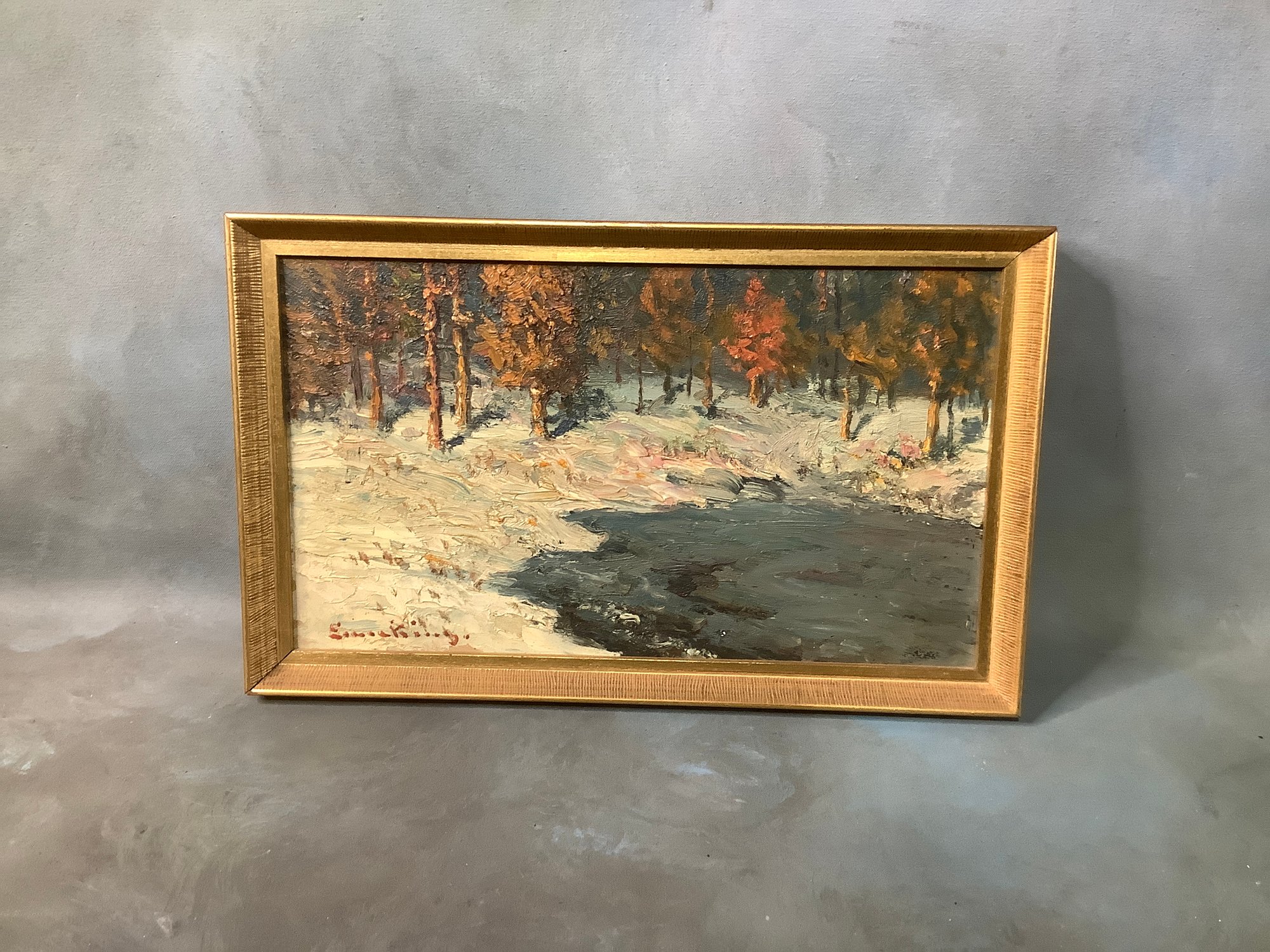 Emma King Signed Oil Woods Winter Lake Scene 38"x23" #2088761 ...