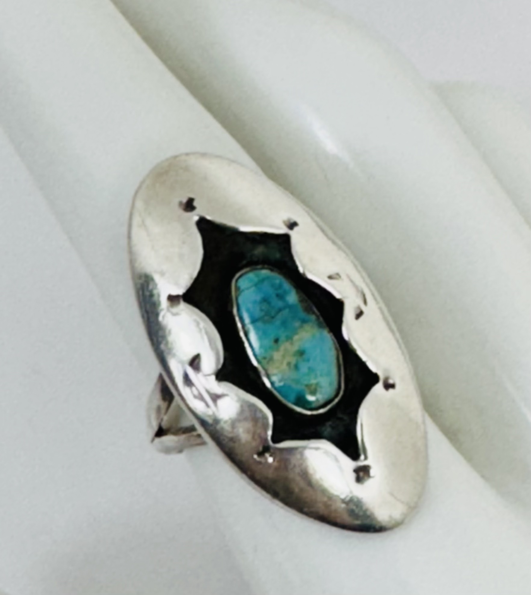 SIGNED NATIVE AMERICAN STERLING SILVER SHADOWBOX TURQUOISE RING ...