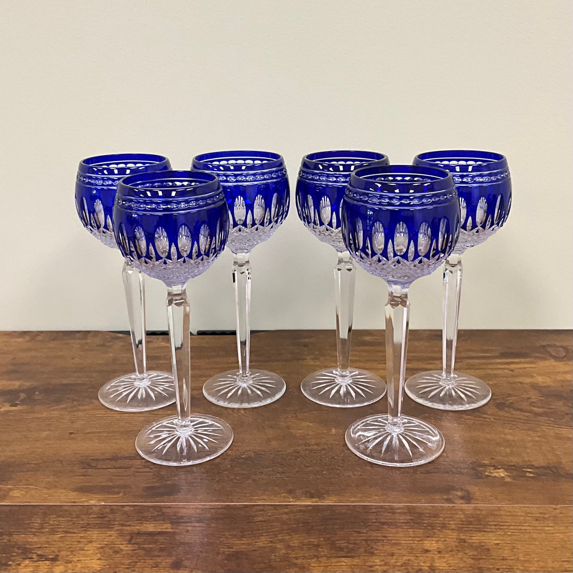 Waterford Crystal Clarendon Cobalt Blue Wine Hocks Glasses Set/6 ...